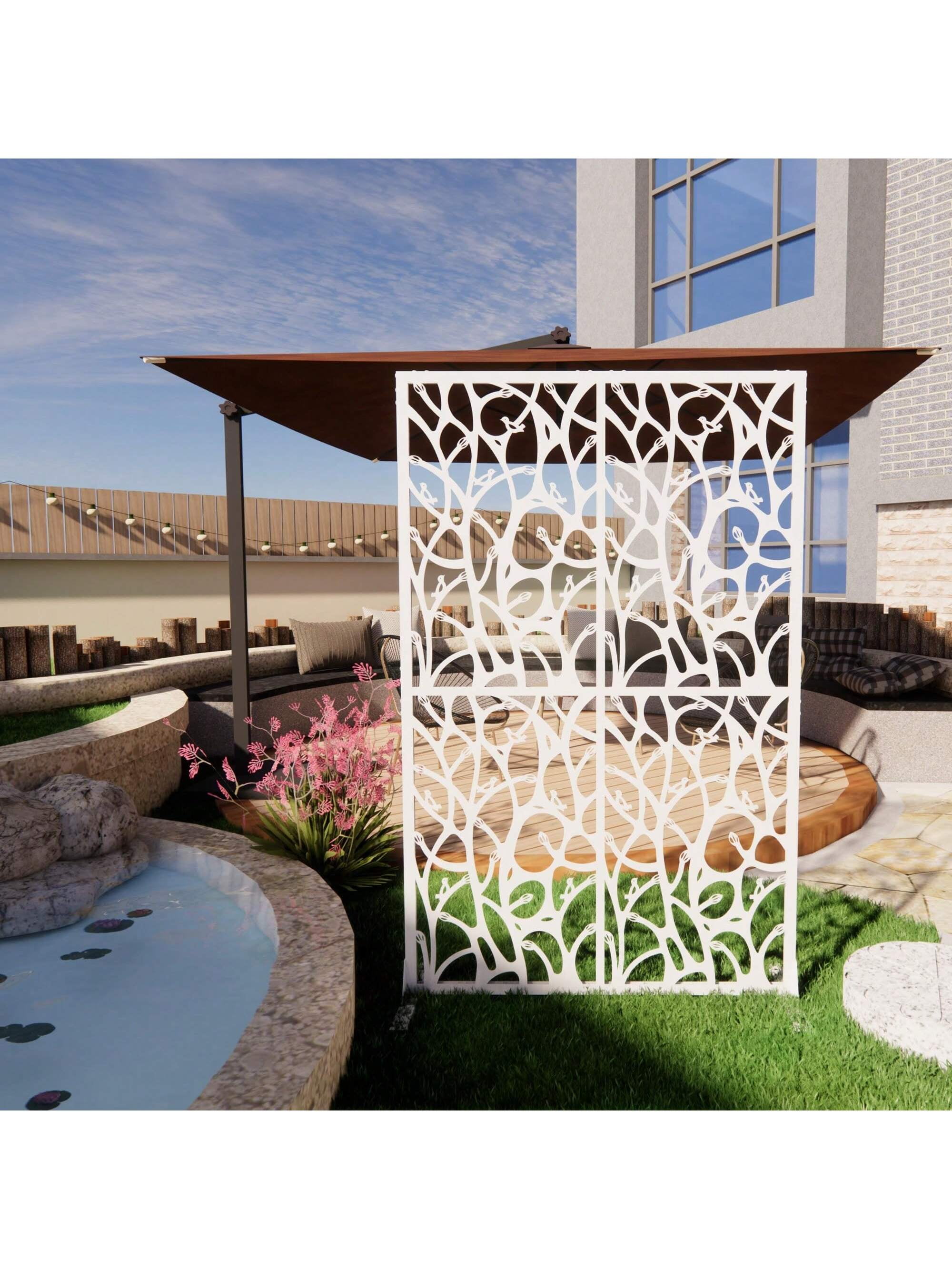 White bird- Metal Privacy Screens,74" H X 47.2" W Outdoor And Indoor ...