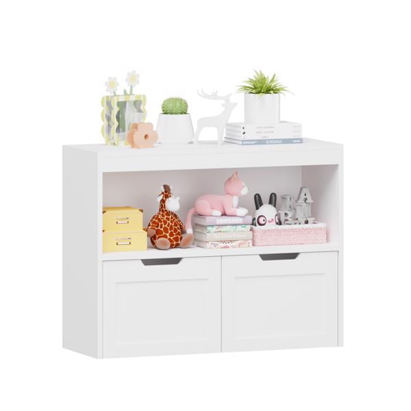 White bookshelf, wooden bookshelf with 2 layers, storage box with ...