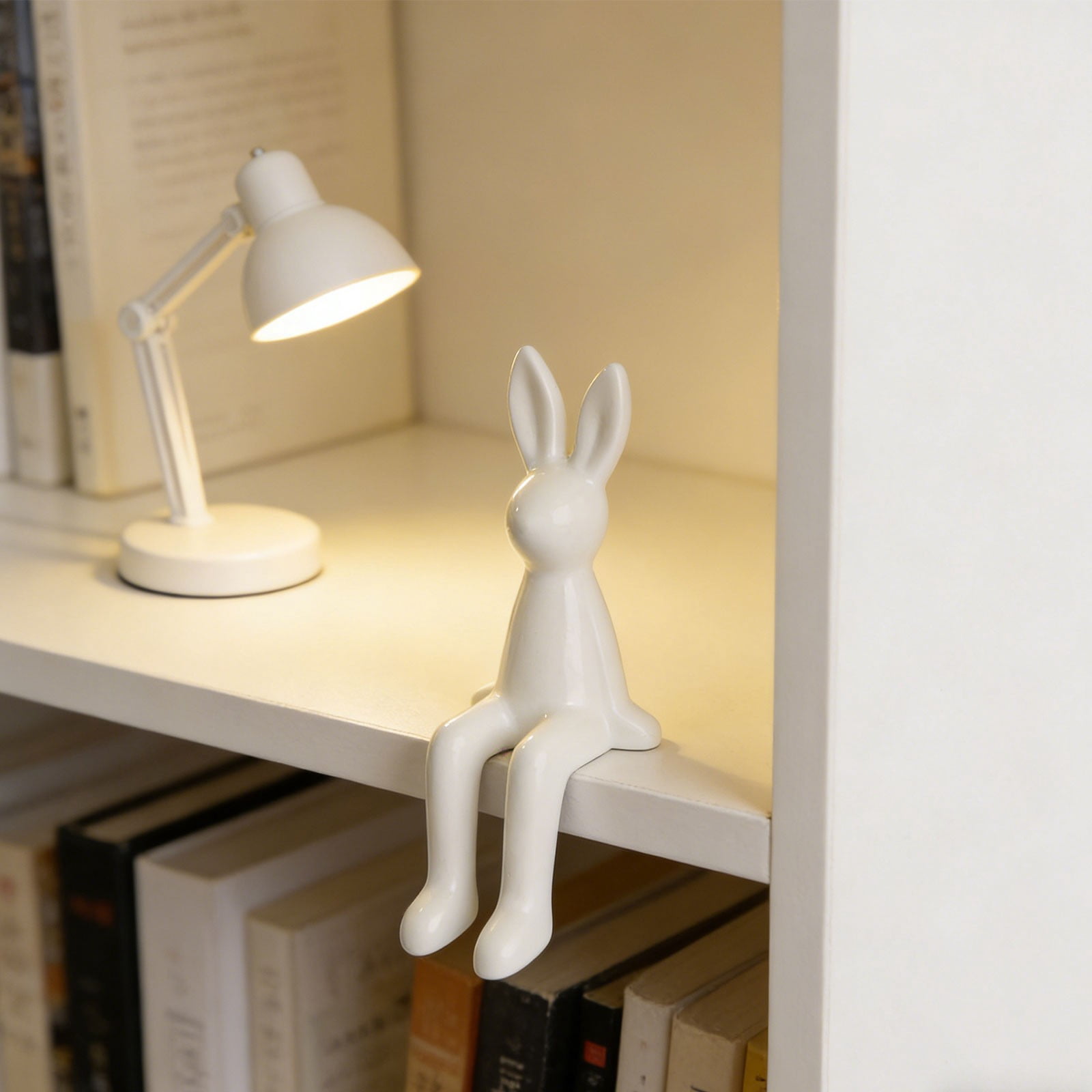 White bunny figurine,White rabbit decor,White sitting bunny,for Desk ...