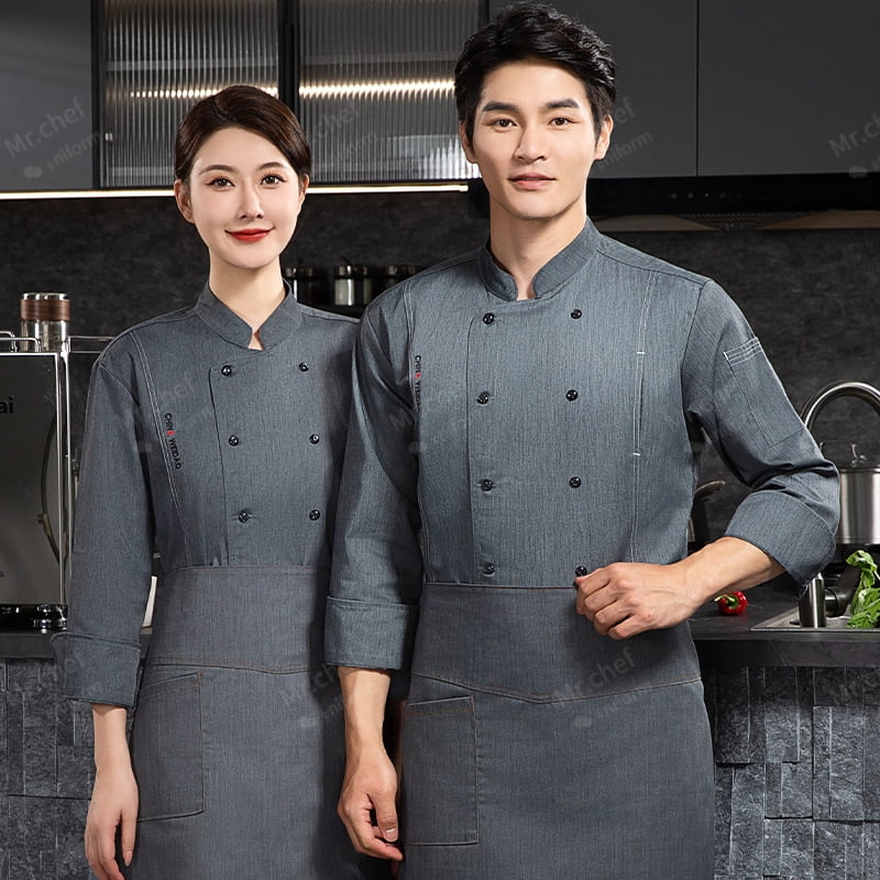 White chef jacket long sleeve chef coat T-shirt Hotel chef uniform ...