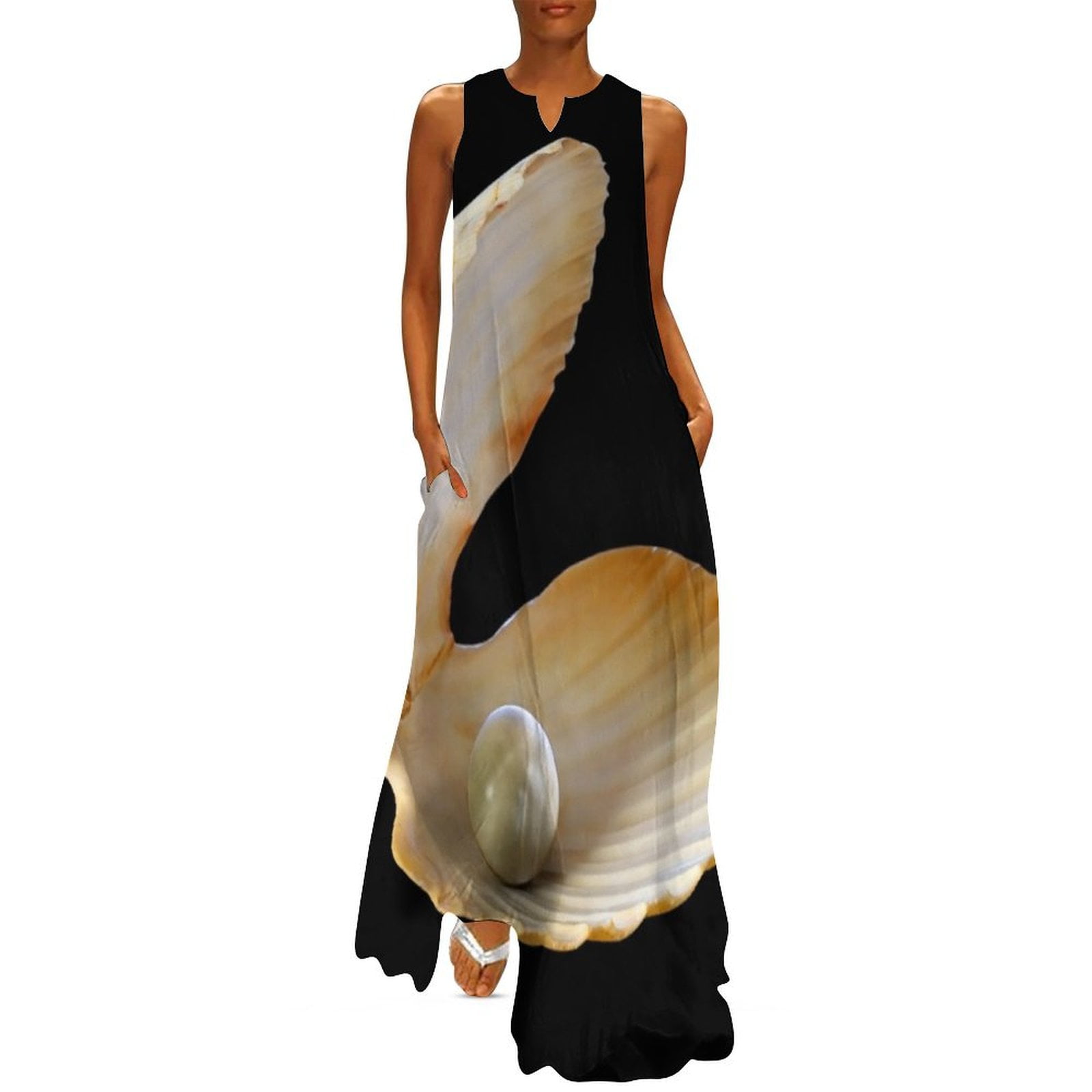 White clam shell Seashell Pearl Long Dress elegant chic women dresses ...