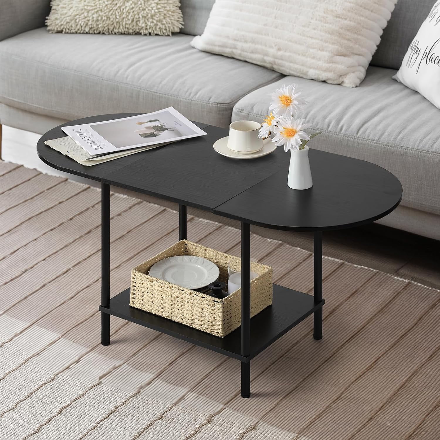 White coffee table for living room, small double tier coffee table ...