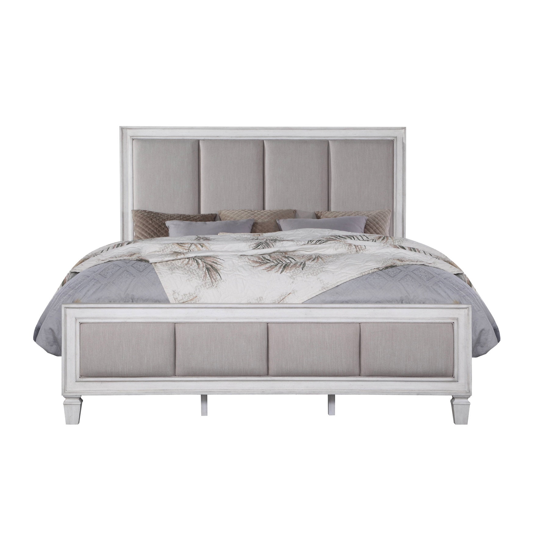 White color tone - Padded headboard and footboard - Bedroom arrangement ...