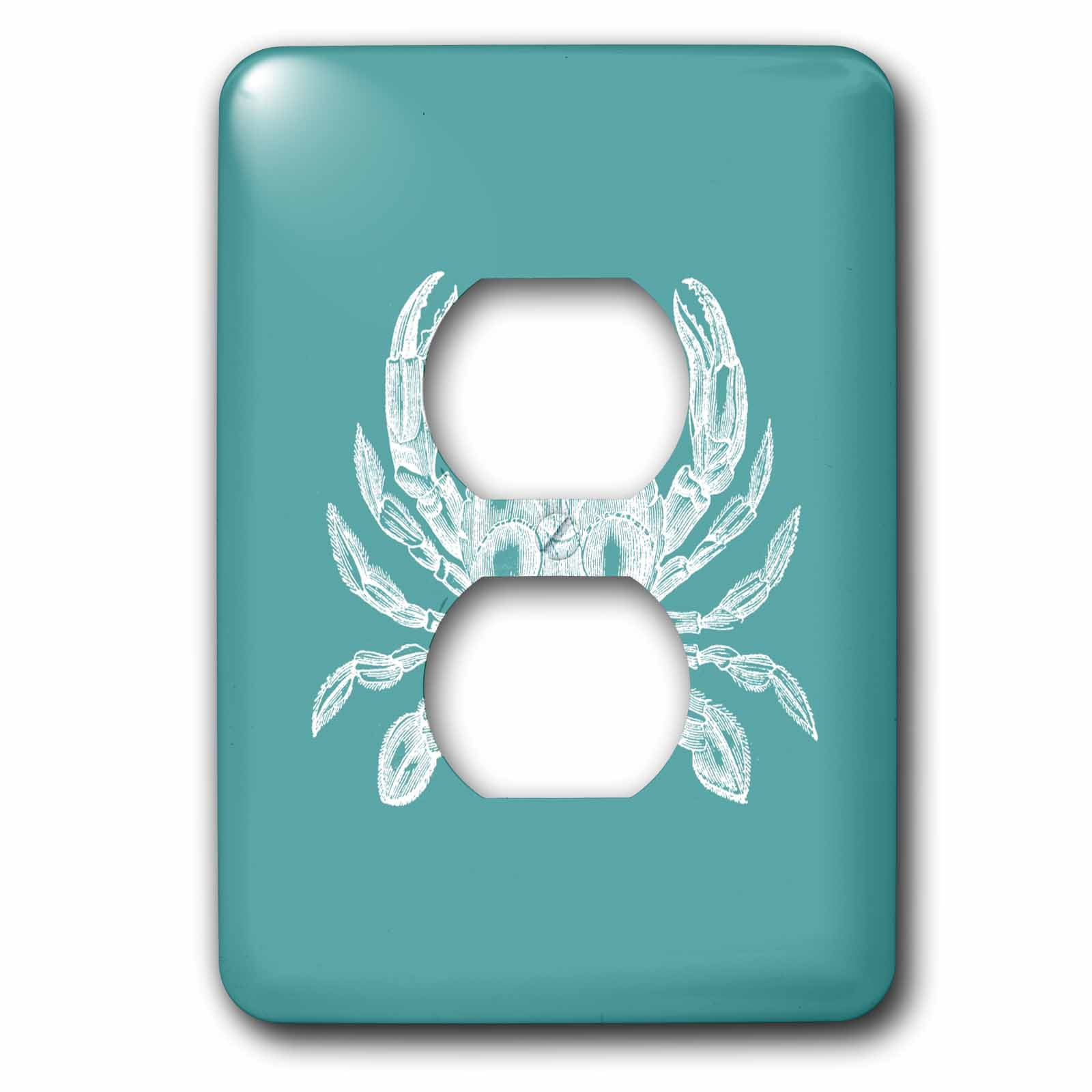 3dRose, White crab etched teal turquoise aqua blue - nautical beach sea ...