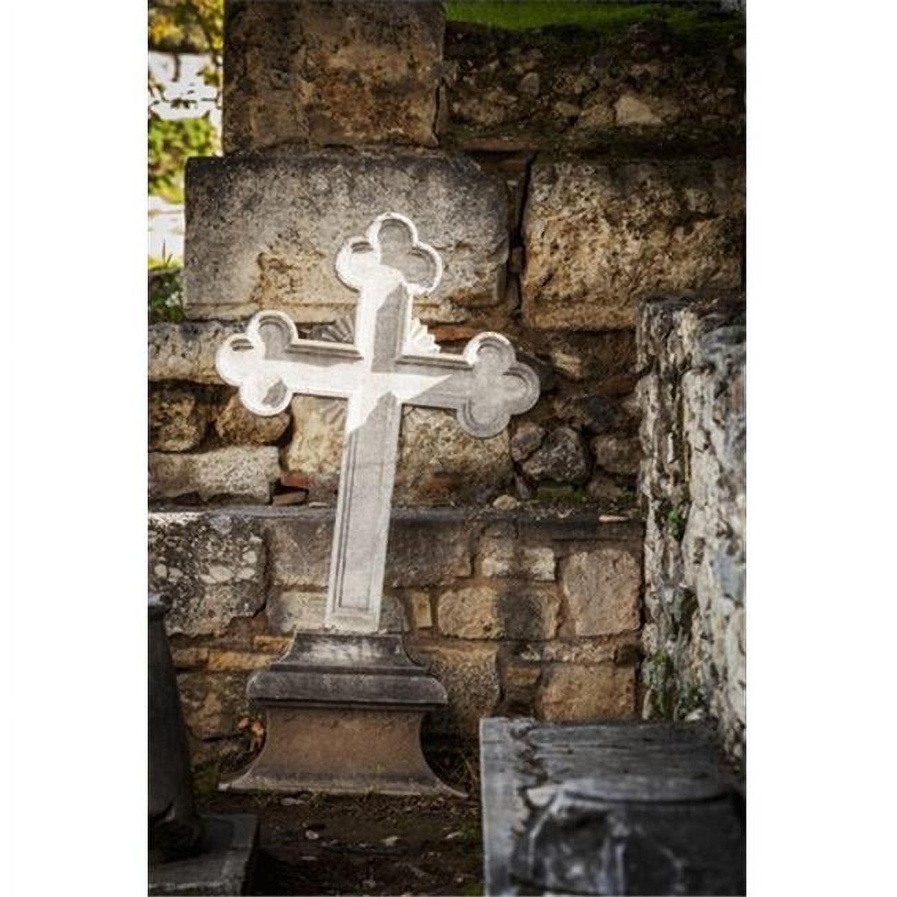 White cross and stone wall Church of the holy apostles; Athens Greece ...