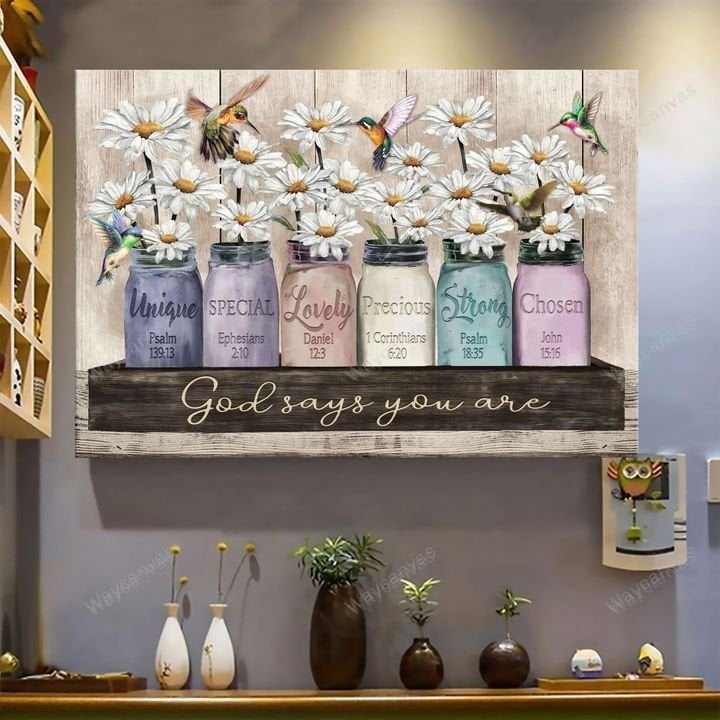 White daisy painting, Colorful hummingbird, God says you are special ...