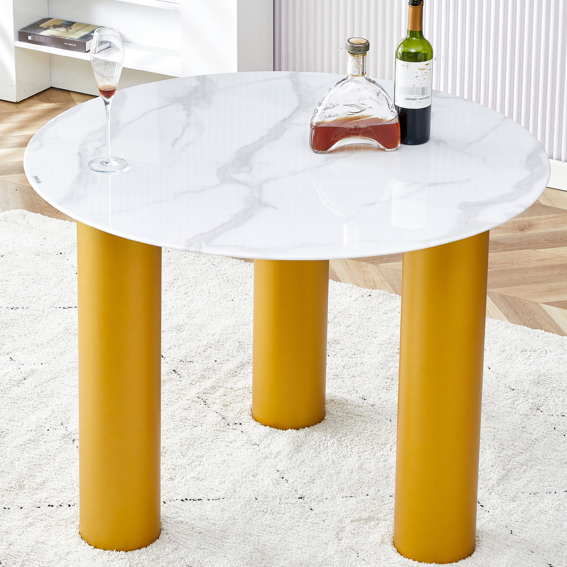 White dining table with golden MDF legs, easy to wipe - Hosts 4 for ...