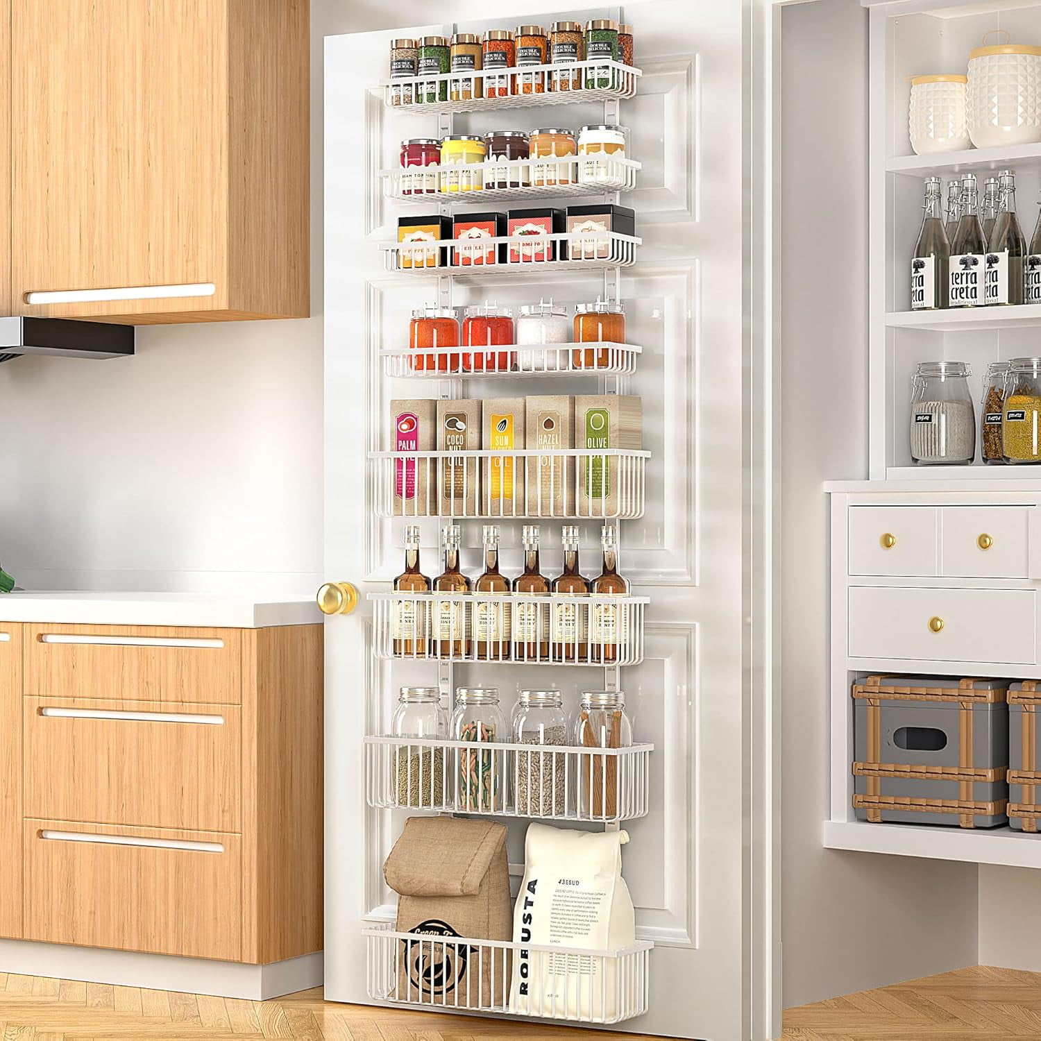 White door pantry organizer, pantry organization and storage, metal ...