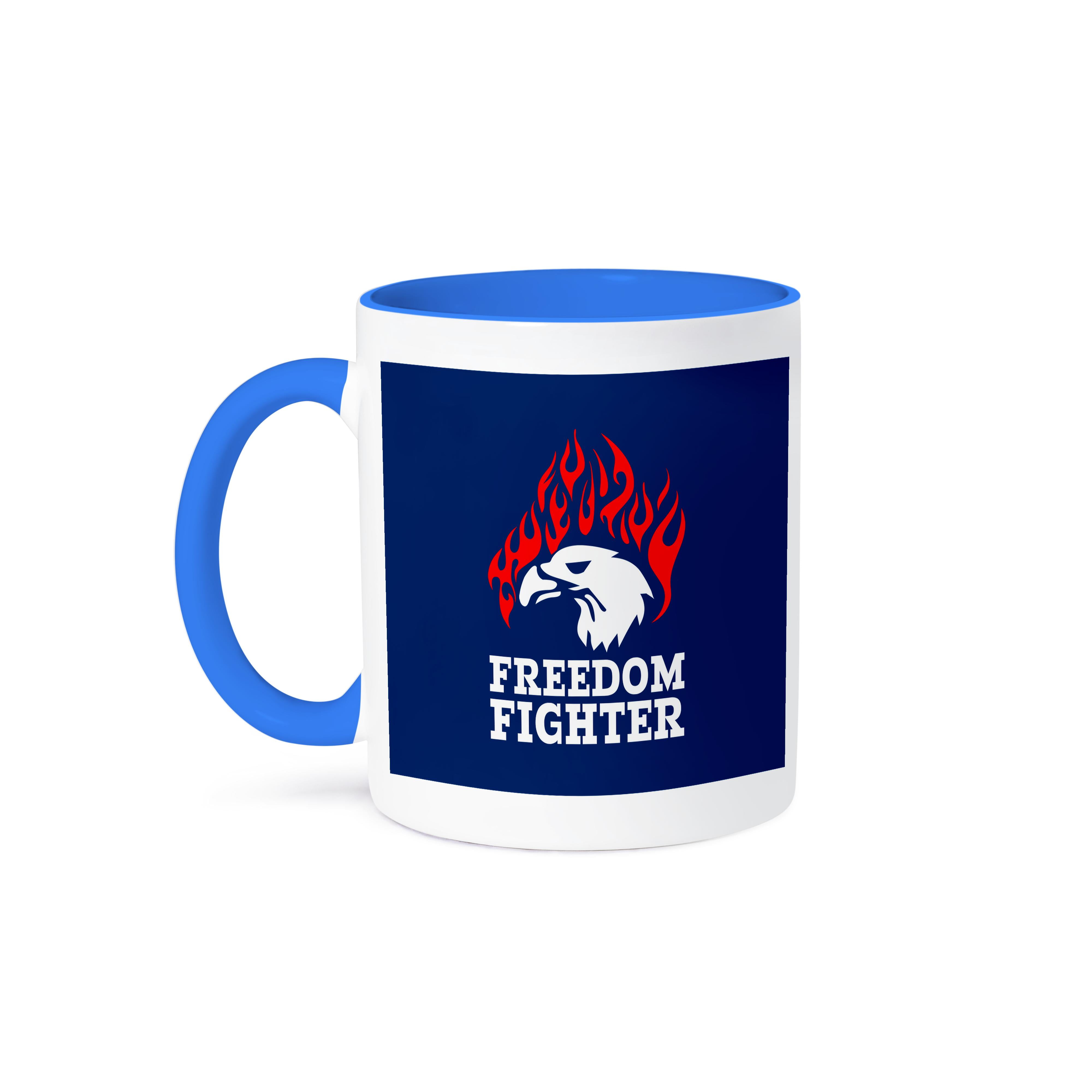 3dRose, White eagle, red flame. Freedom fighter. Patriotic 4th of July decor, 15oz Two-Tone Blue ...