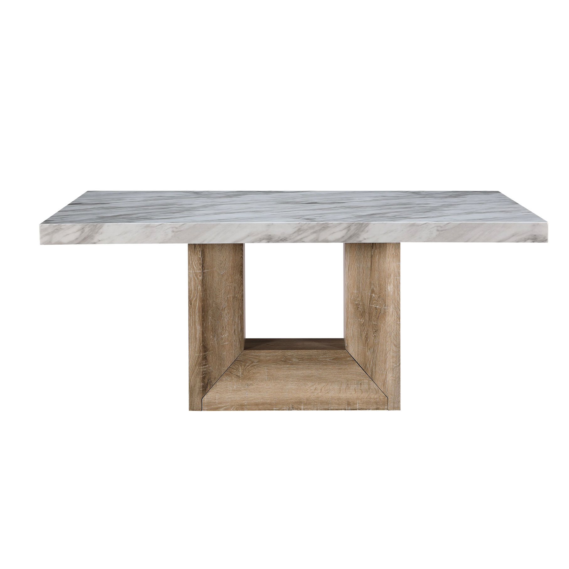 White faux marble finish MDF dining table with natural wood look for ...
