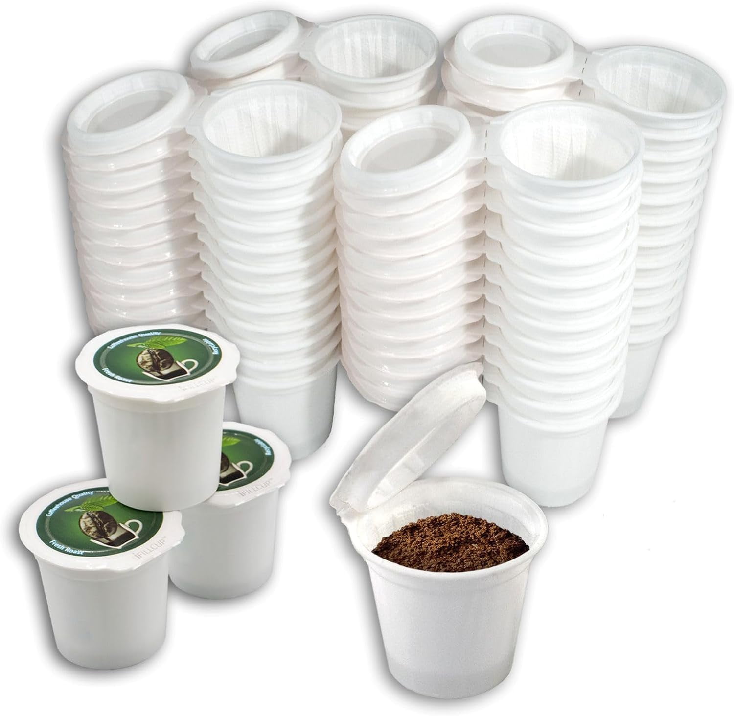 Green fillable single-serve coffee pods for use in brewers. Fill your ...
