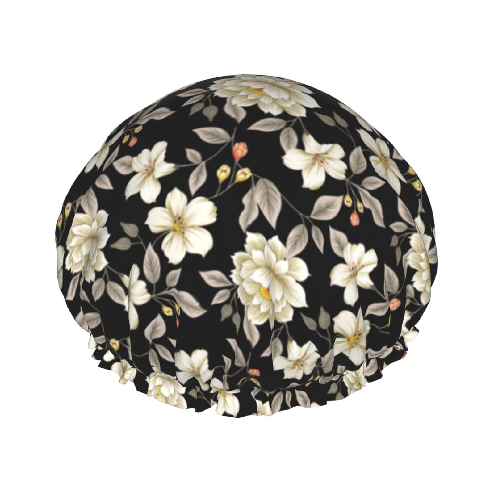 White flower Shower Cap, Reusable Bath Hair Hat for all Hair Lengths ...