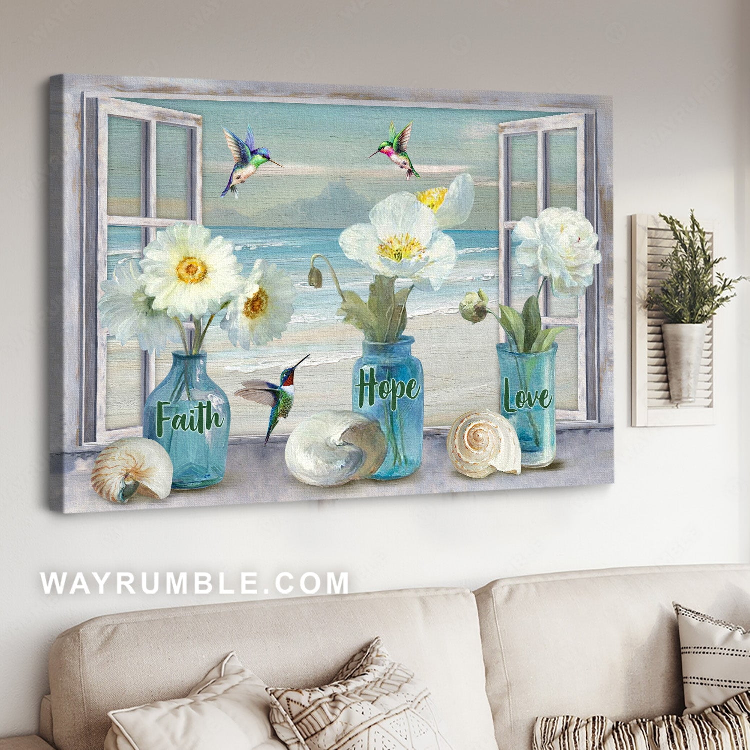 White flowers, Ocean view, Seashells, Faith hope love - Jesus Landscape ...