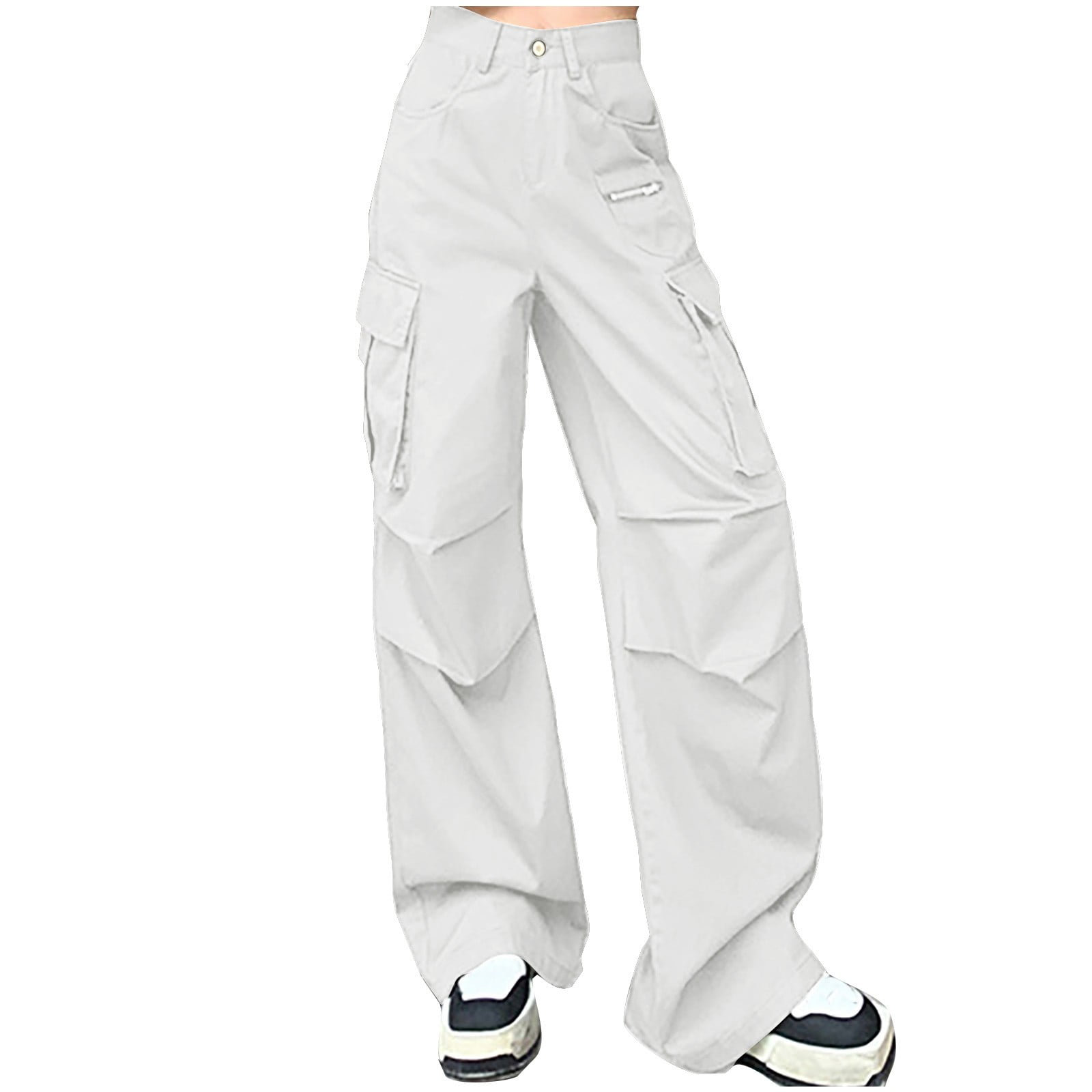 White for Women Fall Summer Work Wild Cargo High Leg Straight Leg Long ...