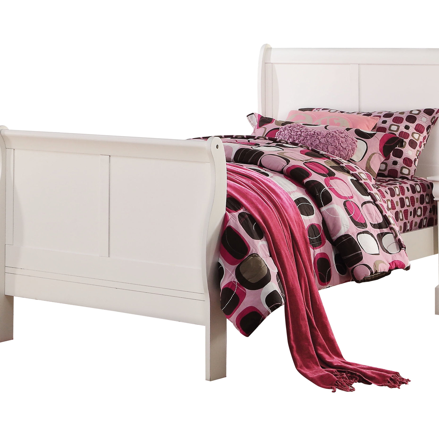 White full sleigh bed with three supportive slats for better sleep ...