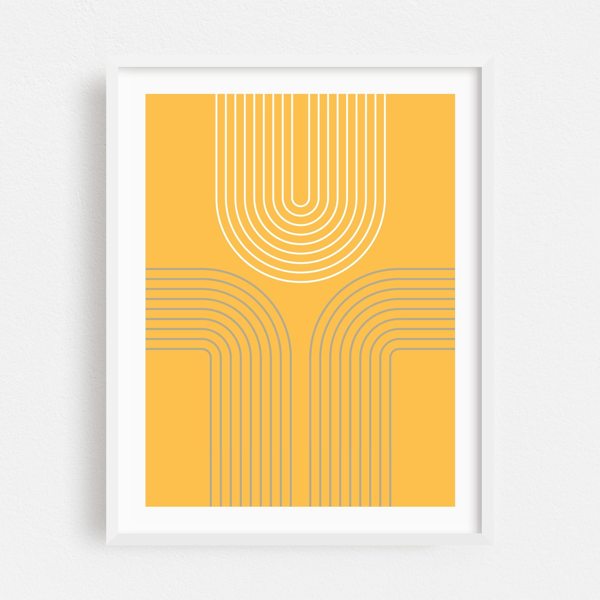 White and grey line art on yellow background - Illustration Geometric ...