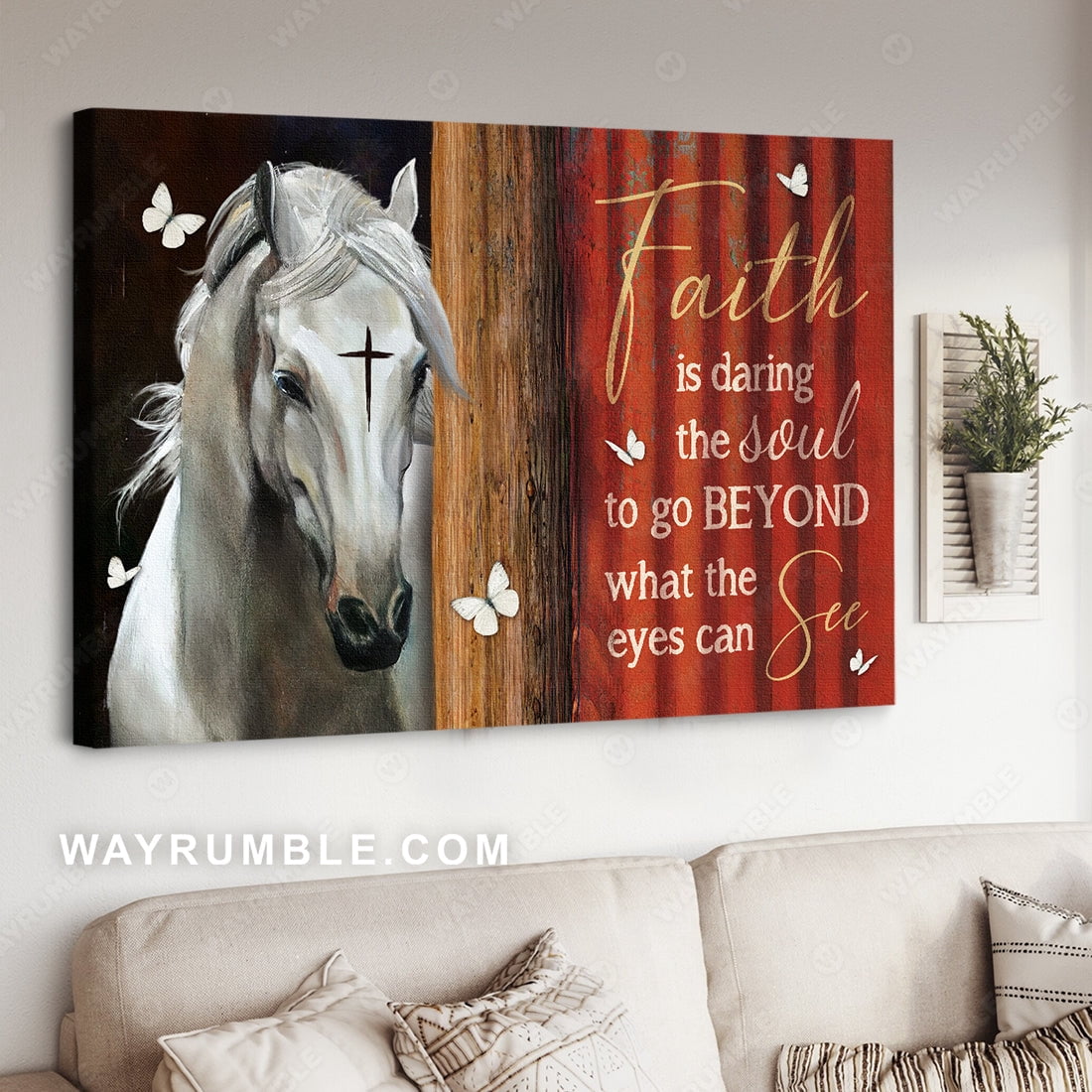 White horse, Black cross, Red background, Faith is daring the soul to ...
