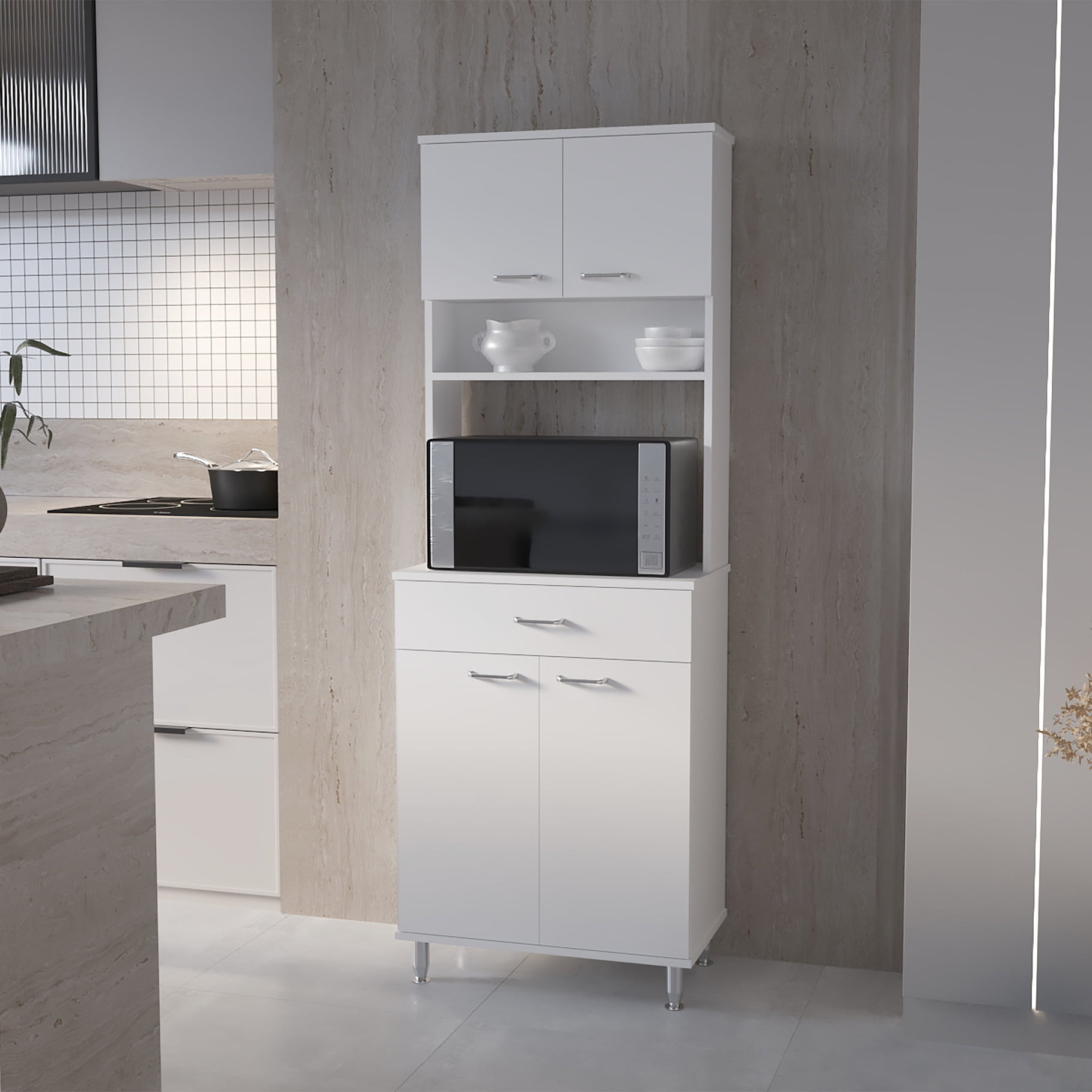 White manufactured wood - Provide extra storage space - Kitchen pantry ...