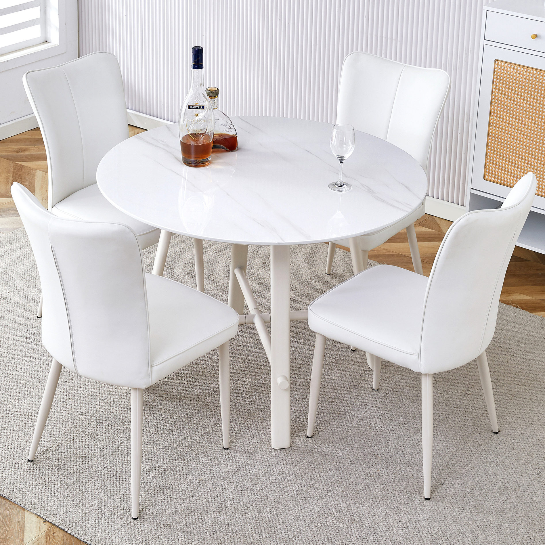 White metal - legged MDF table set, versatile for family meetings and ...