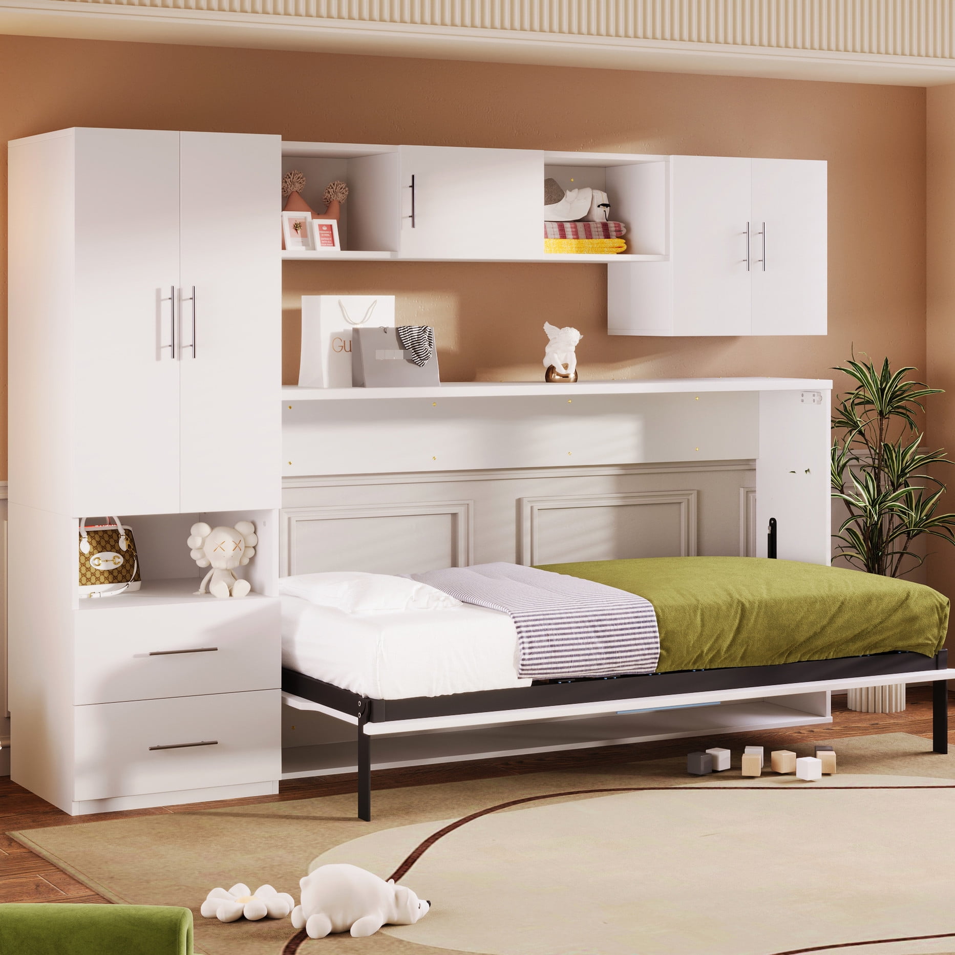 White, multi - purpose murphy bed with storage - Adaptable for various ...