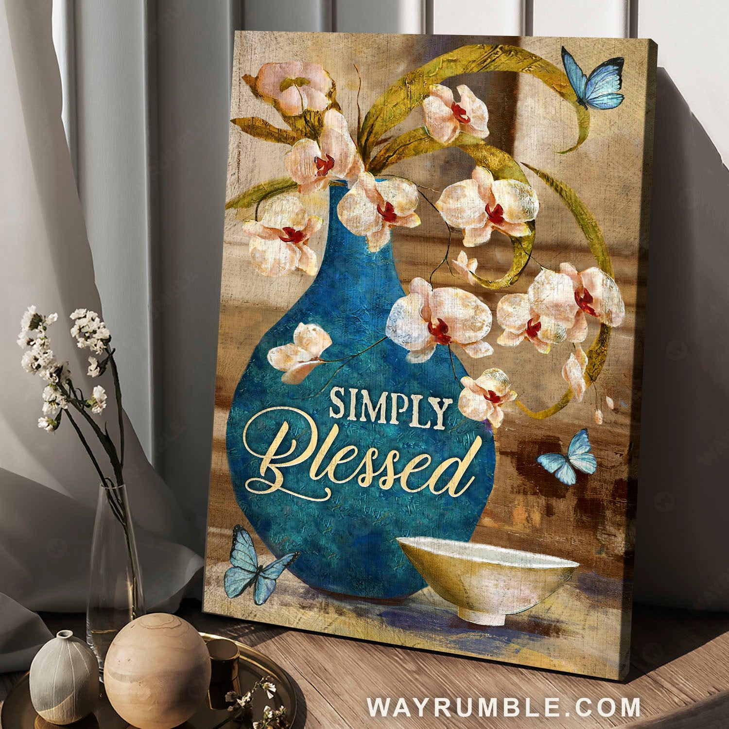 White orchid, Blue butterfly, Flower vase, Simply blessed - Jesus ...