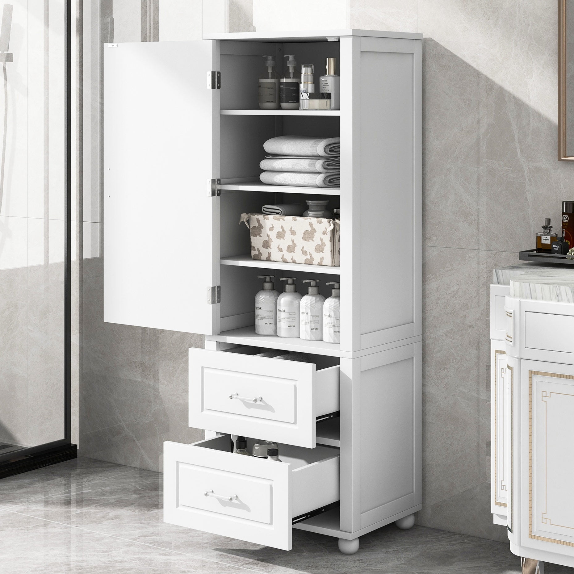 White painted MDF cabinet | Meet your daily bathroom storage needs ...