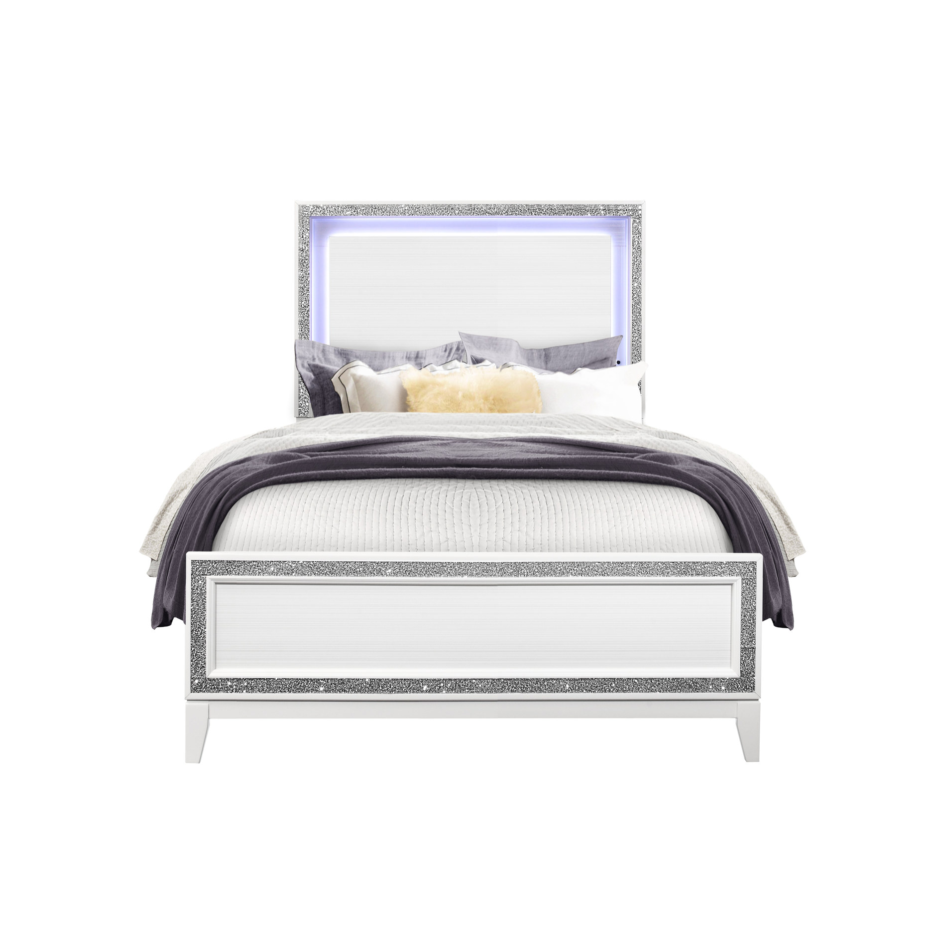 White rubberwood full bed with crushed crystal accents for a stylish ...