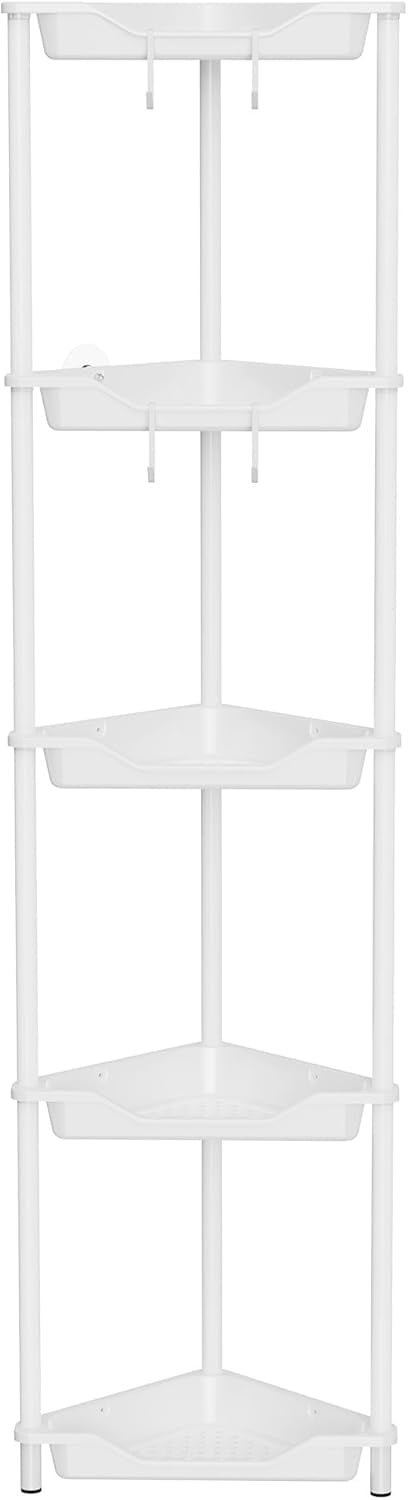 White, rust-proof 5-layer floor vertical corner shower stand organizer ...
