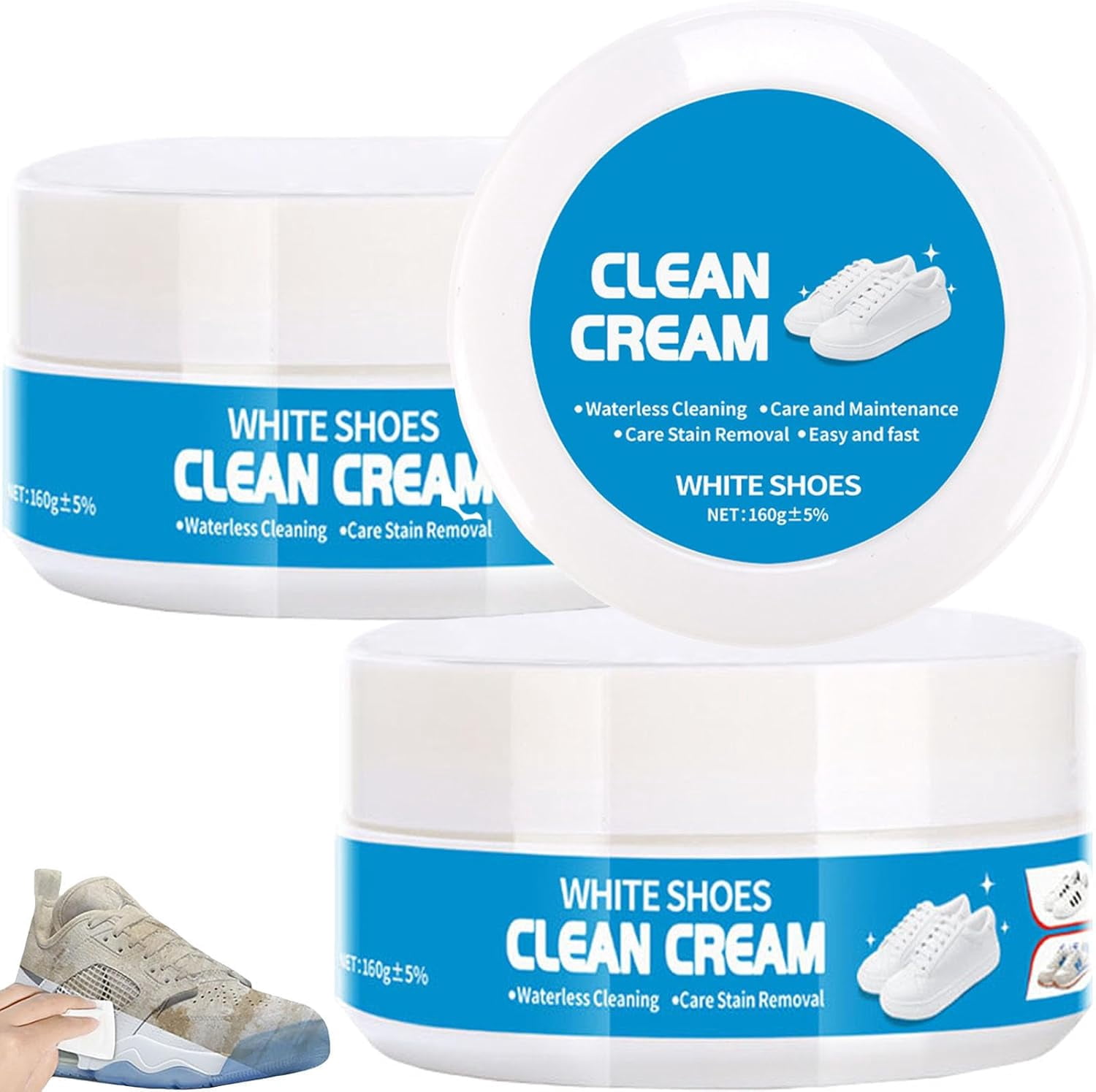 White shoe cleaning cream, no-rinse formula, comes with a sponge ...