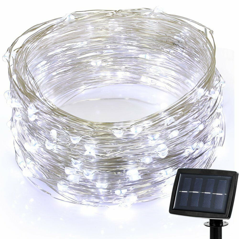 White solar LED string light with 100 copper wires and 33 feet ...