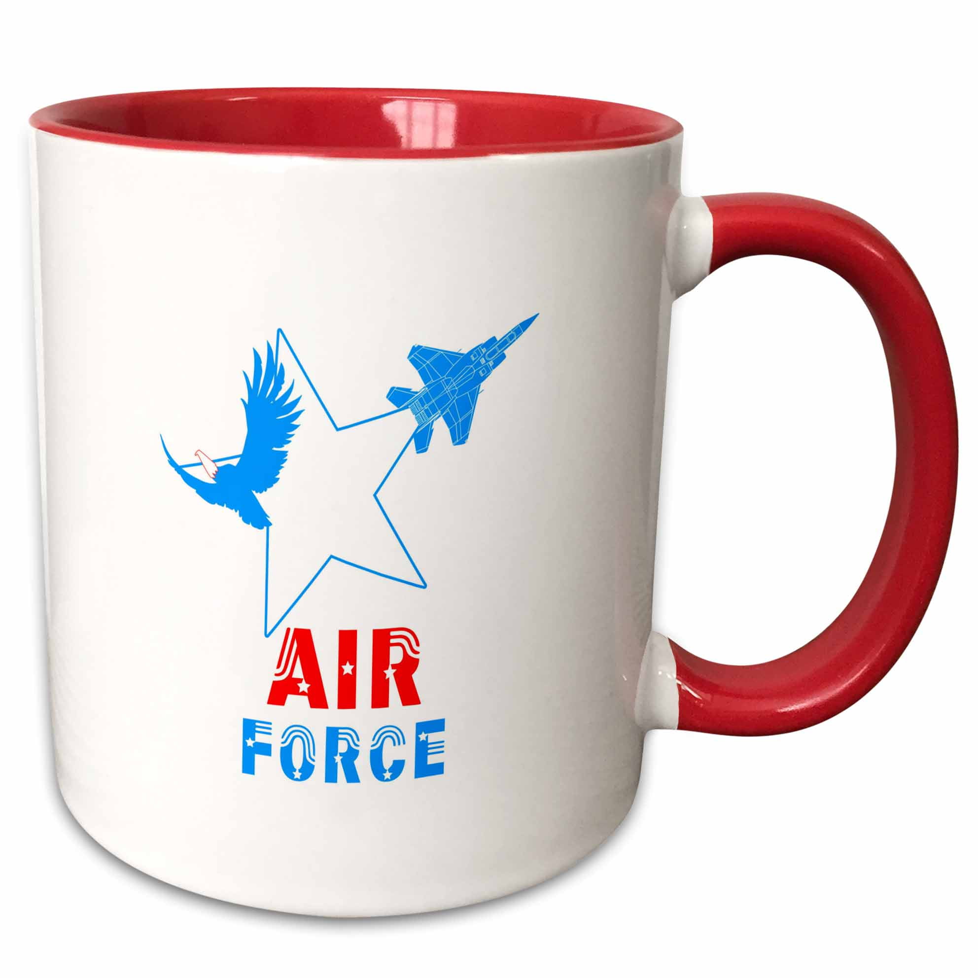 White star, bold eagle, military aircraft, text Air Force on white 11oz Two-Tone Red Mug mug ...