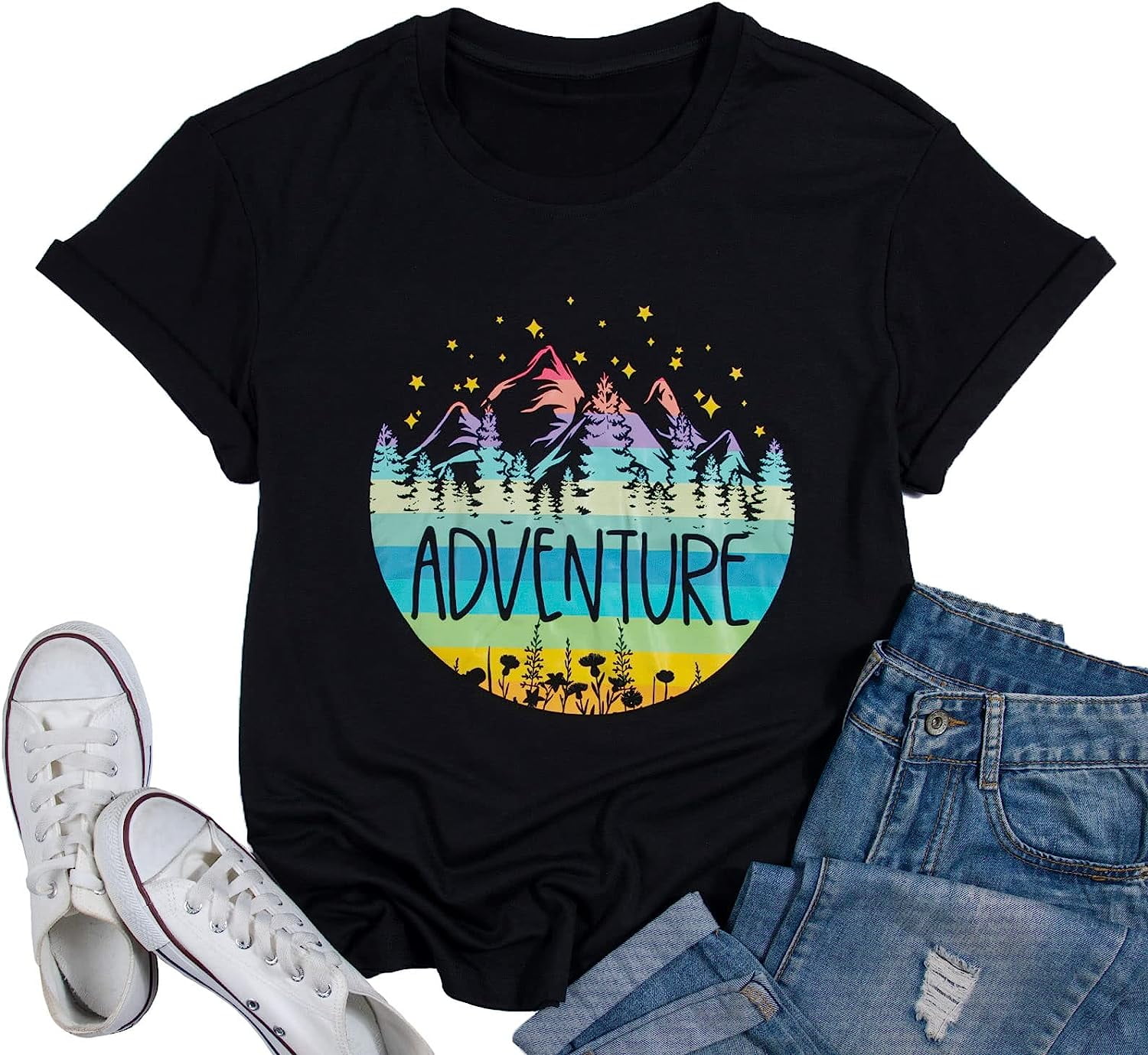 White stick figure five flowers new summer plus-size top trend loose ...