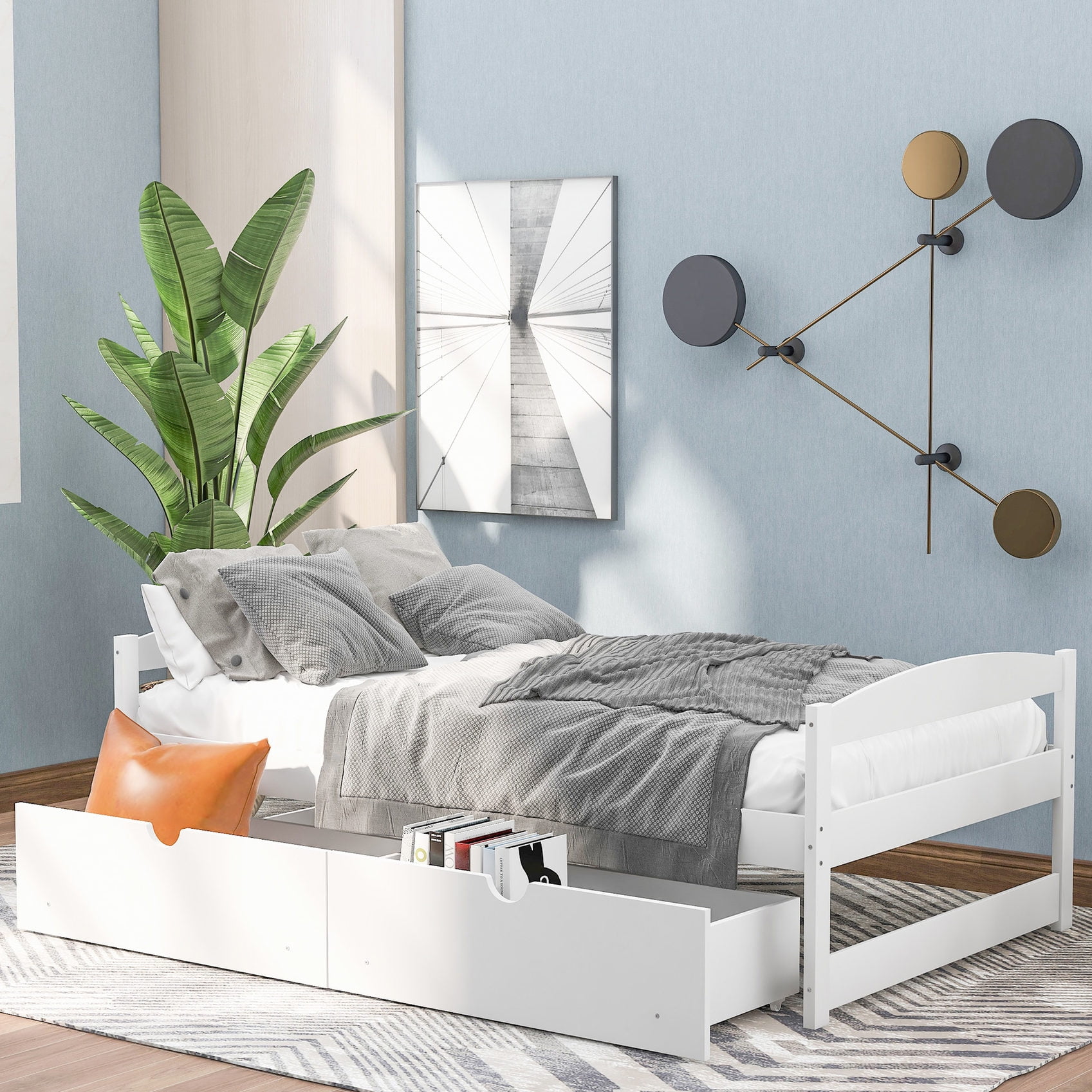 White twin bed with two wheeled storage drawers / Suitable for living ...