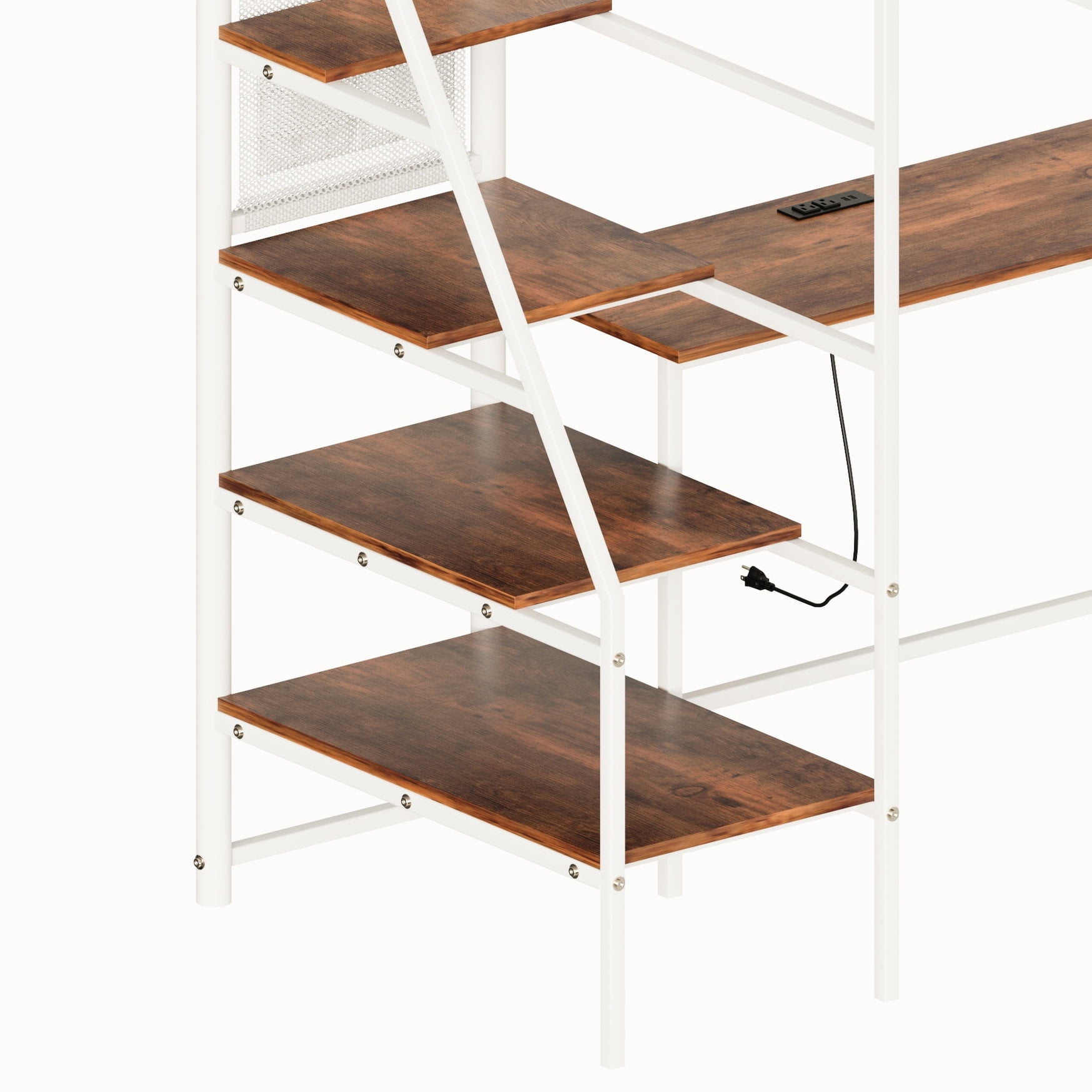 White twin metal loft - Extended stairs for storage - Bedroom storage ...