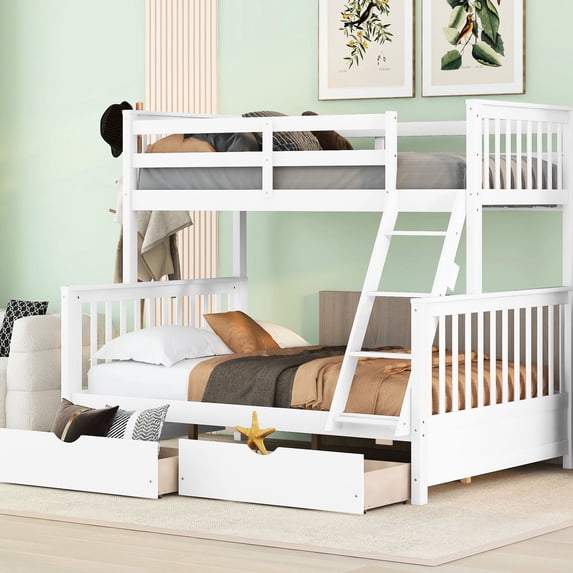 White twin - over - full bunk bed with durable frame - Resistant to ...