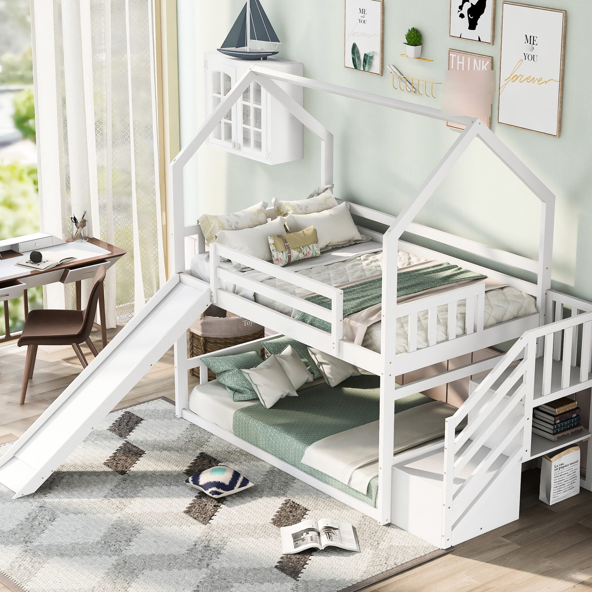 White twin/twin bunk bed | Left/right slide and staircase placement ...