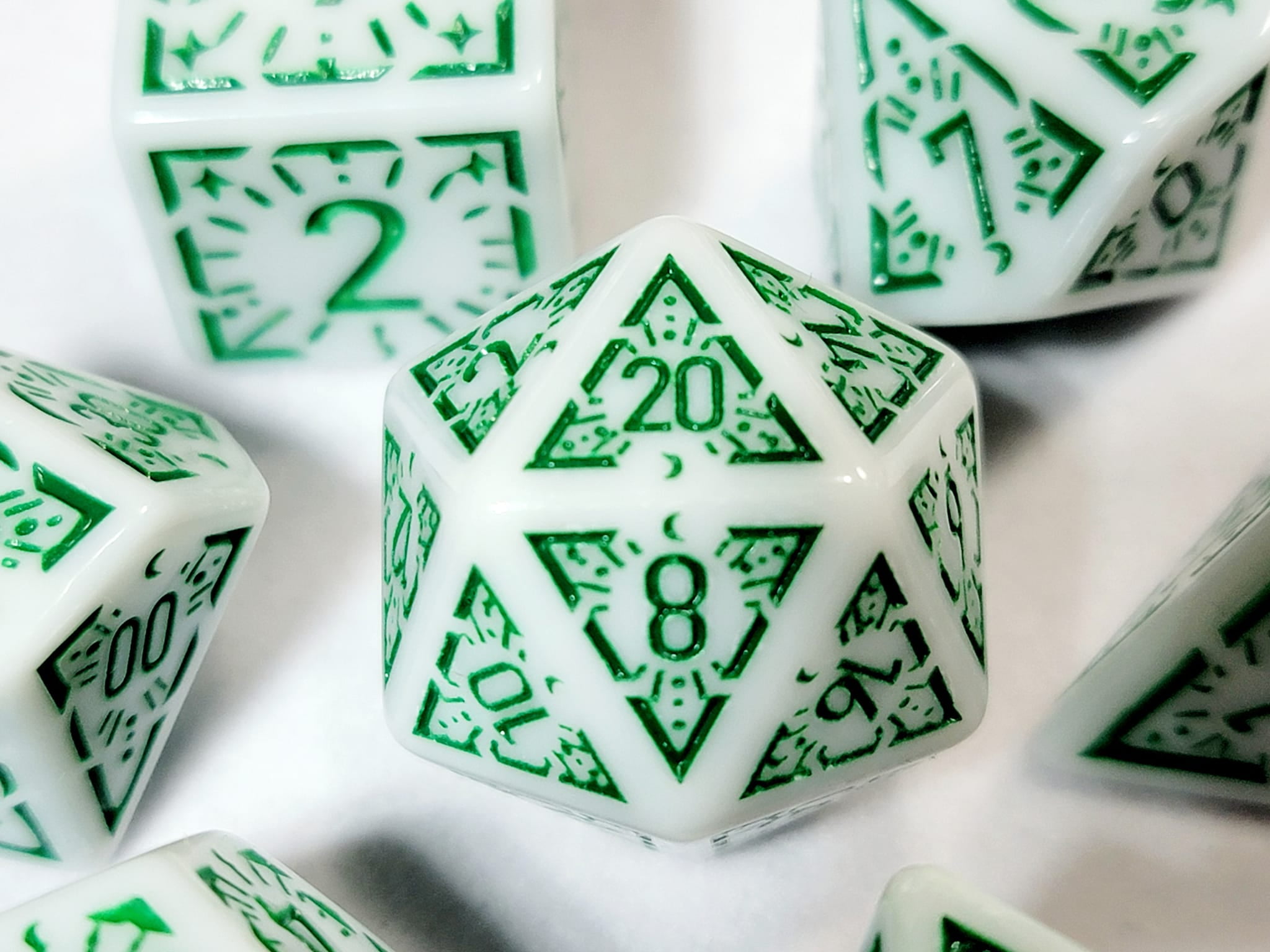 White w/Green Starburst XL Dnd Dice Set | Dungeons and Dragons ...