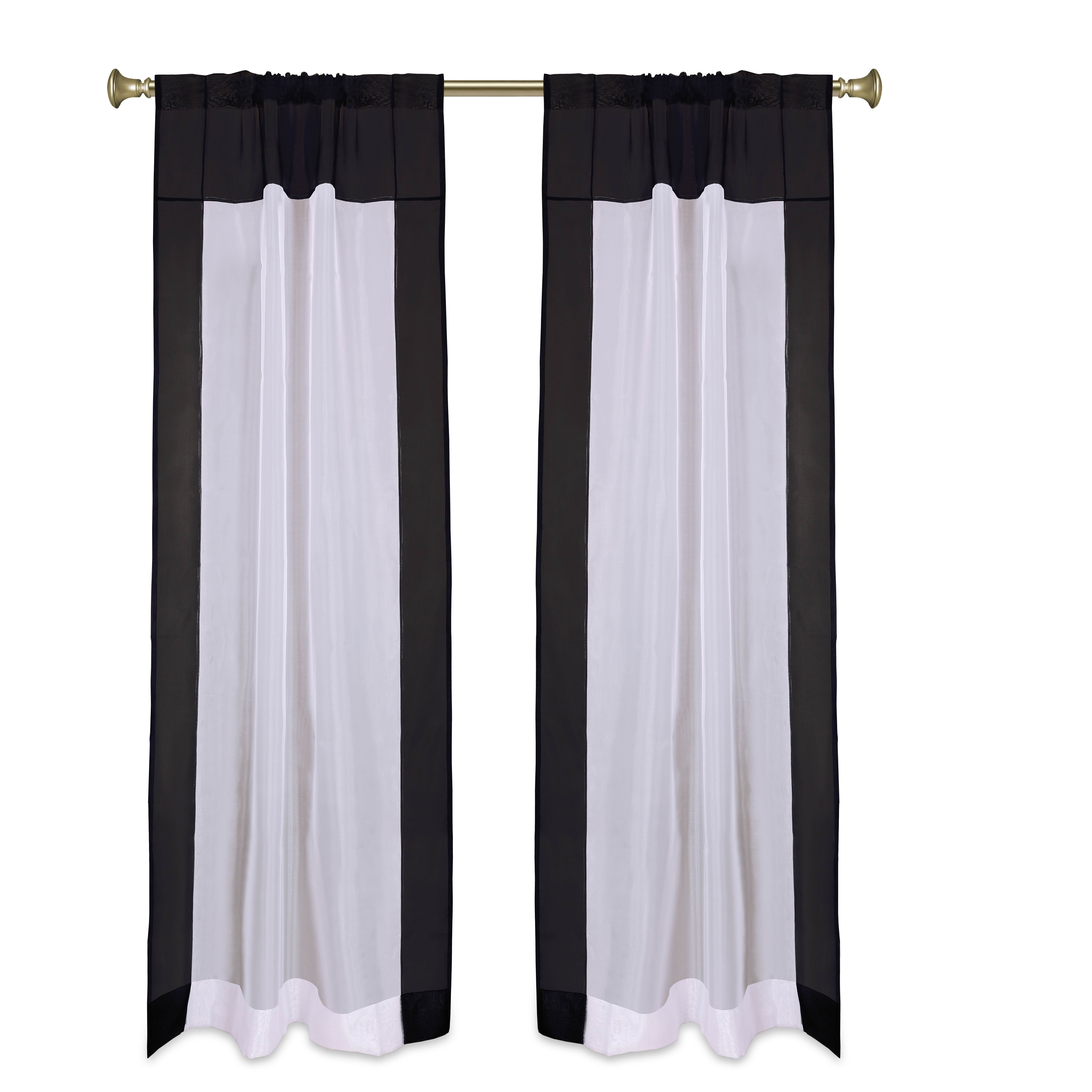 White with Black Rod Pocket Sheer Tissue Curtain / Drape / Panel-84 ...