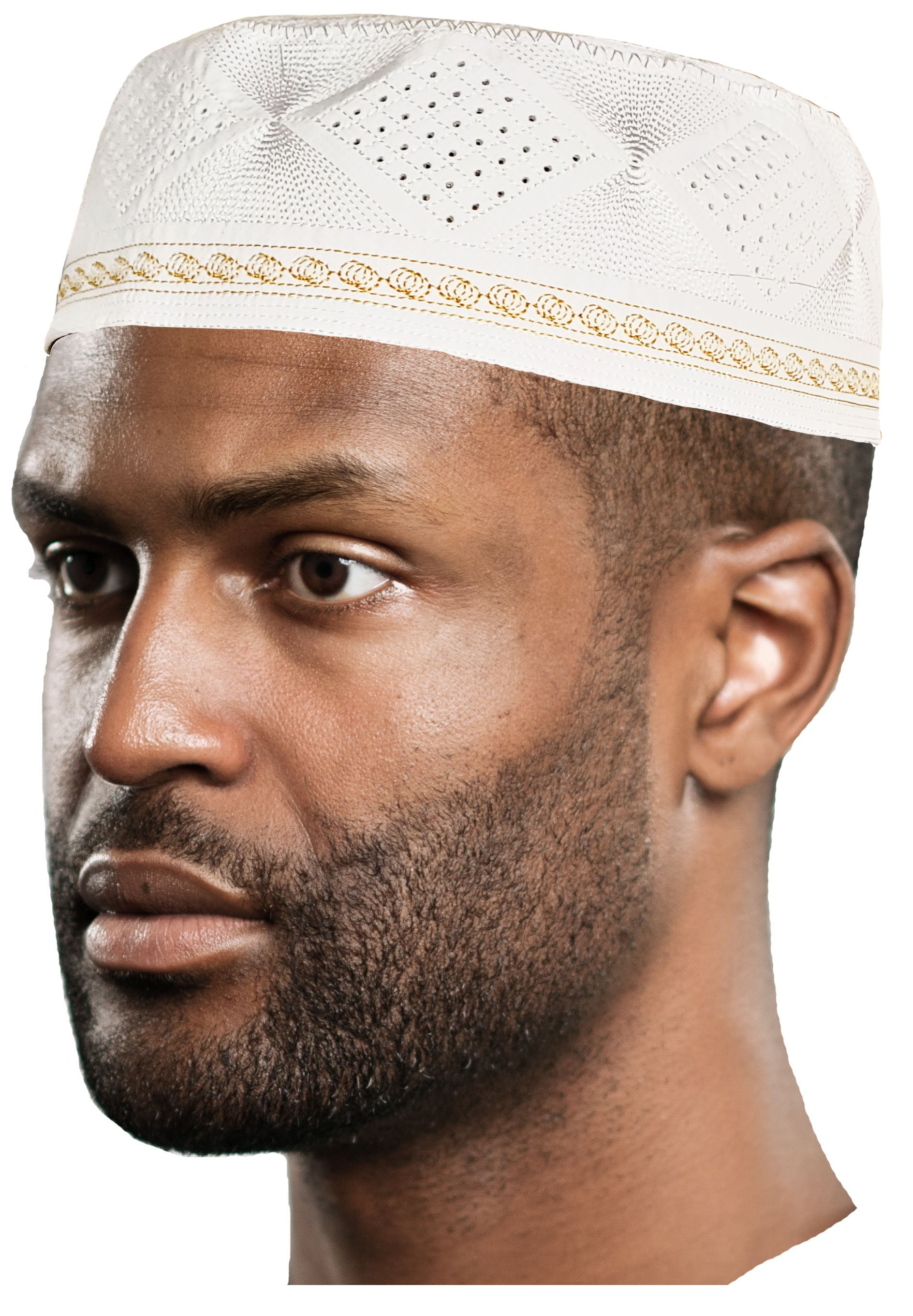 White with Gold Kofia Hat African Embroidered Kufi Cap - Walmart.com