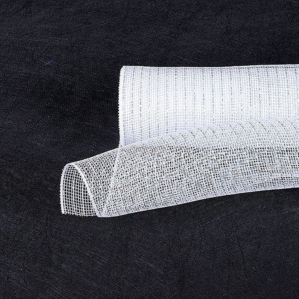 White with Silver - Deco Mesh Wrap Metallic Stripes - ( 21 Inch x 10 ...