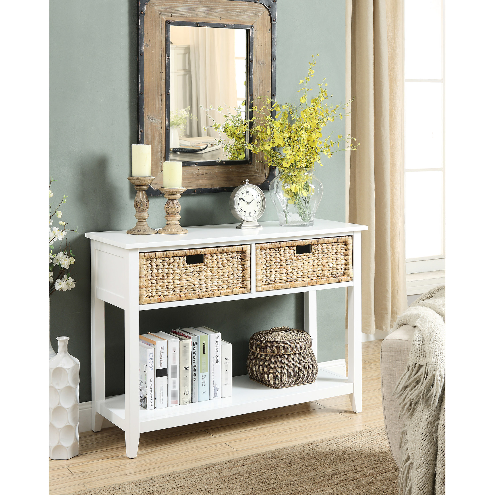 White wood - 2 functional drawers with open storage - In music room or ...