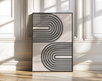 WhitePeak Art Abstract Line Retro Half Circle Poster Minimal Geometric ...