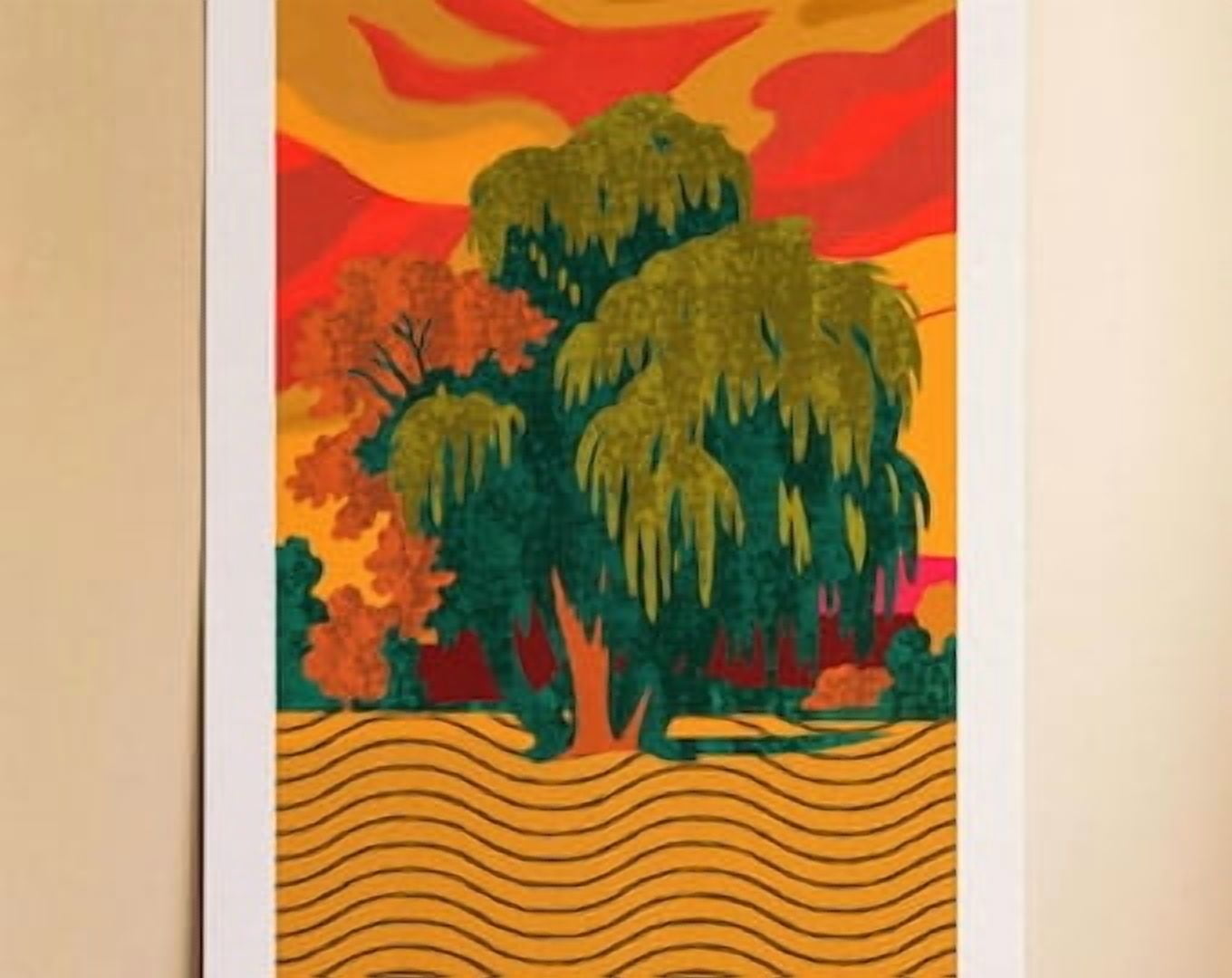 WhitePeak Art Abstract Willow Tree : Mid-Century Modern Sunset ...