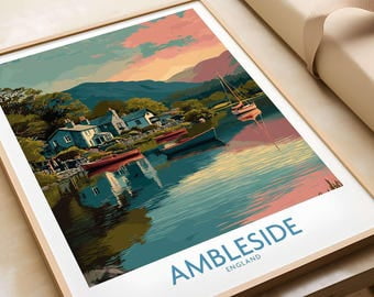 WhitePeak Art Ambleside Lake Windermere Boats Art Print England Poster ...