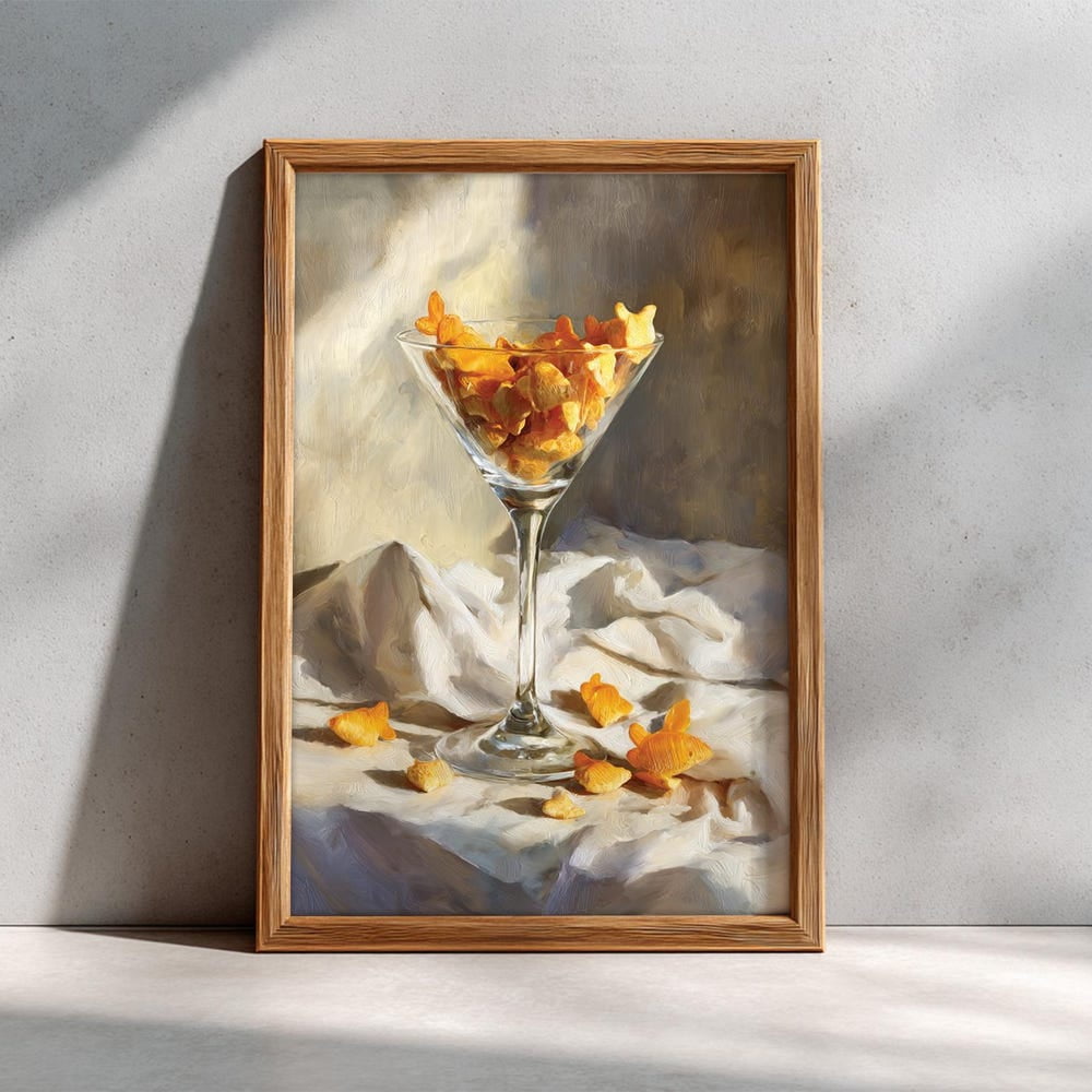 WhitePeak Art Cheddar Fish Crackers in a Martini Vintage Poster, 24x36 ...