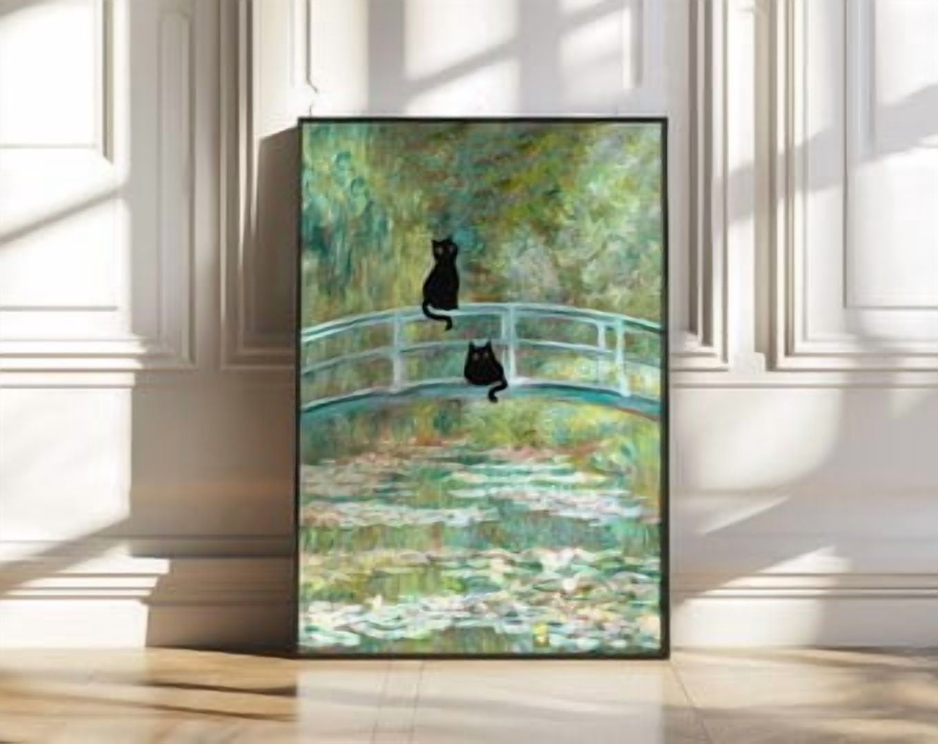 WhitePeak Art Claude Monet Inspired Cat – Wall With Black Cats On Lily ...