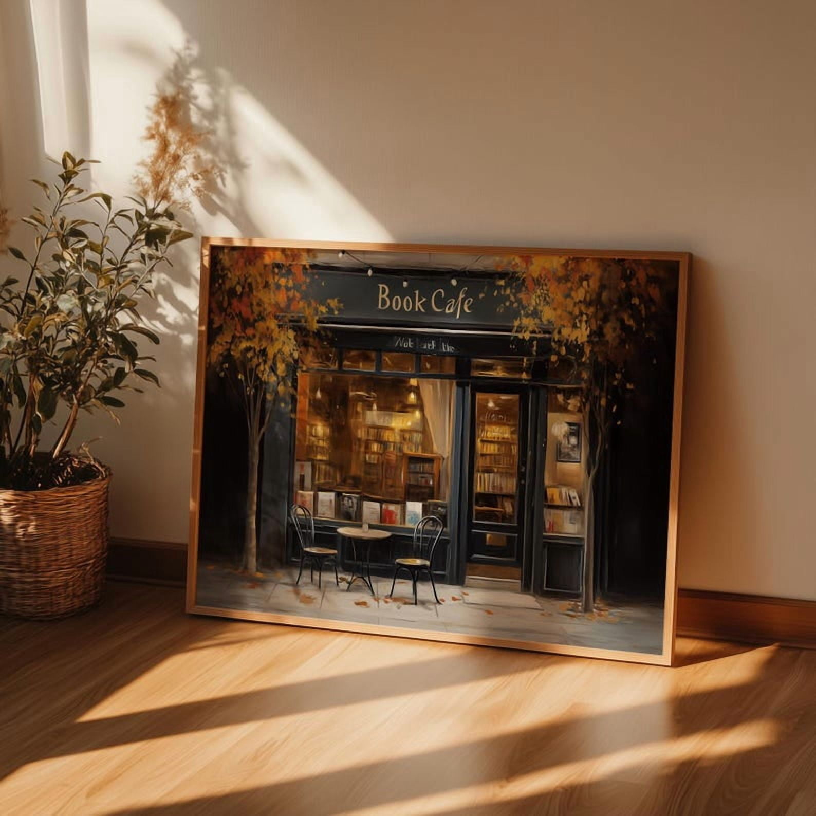 WhitePeak Art Cozy Autumn Coffee Shop | Moody Bookstore Wall | Fall ...