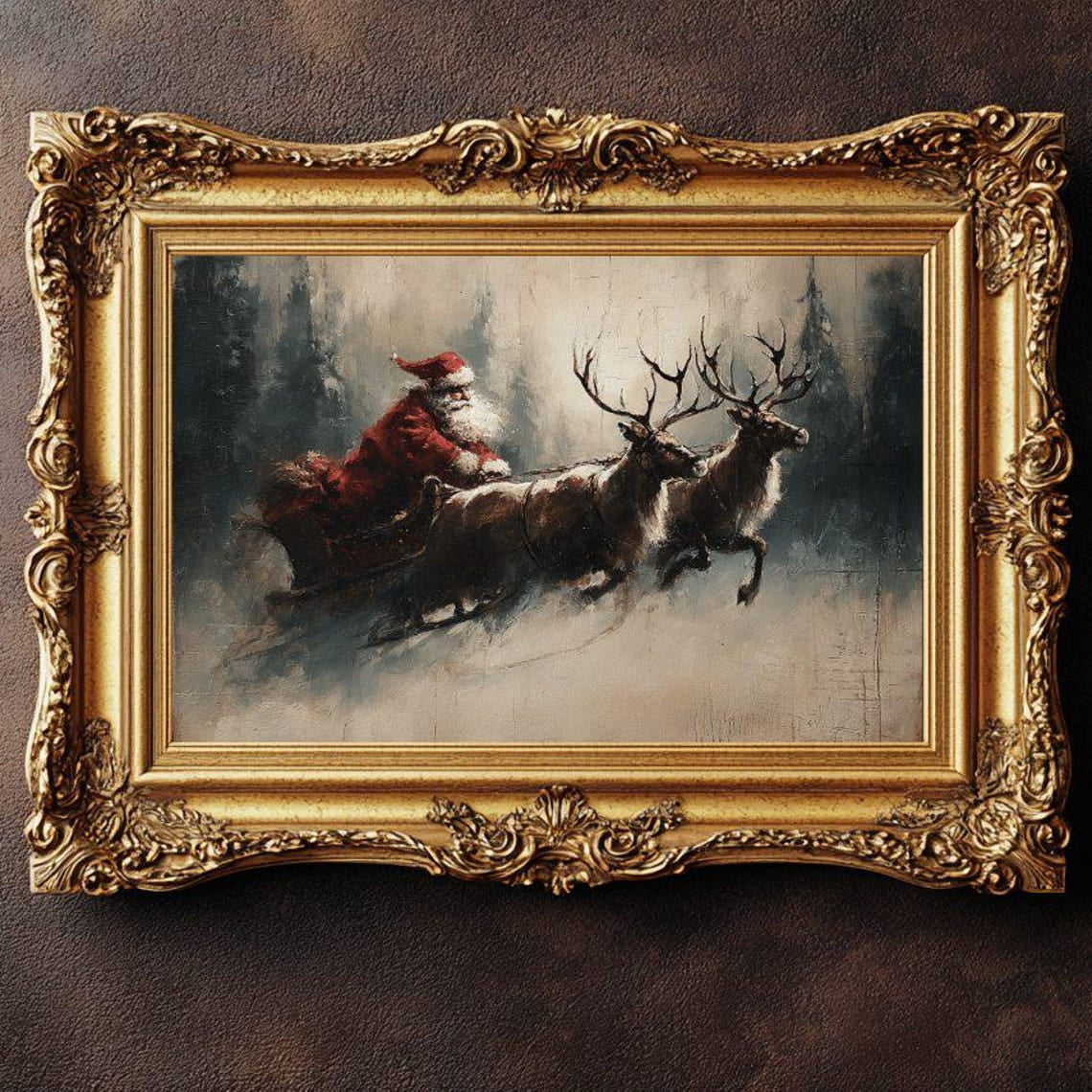 WhitePeak Art Father Winter Holiday Sleigh Poster, Vintage Rustic Wall ...