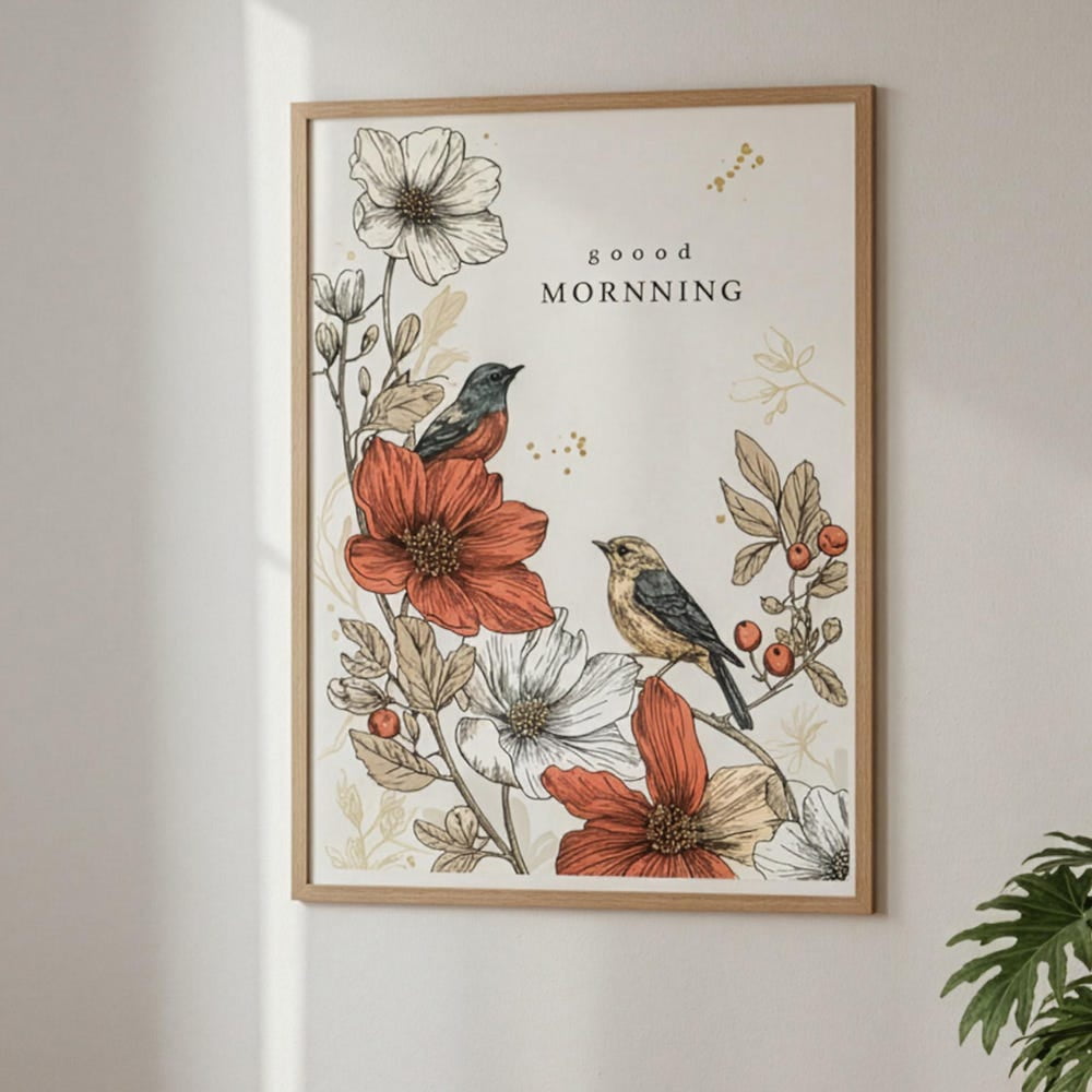 WhitePeak Art Good Morning Bird Botanical Floral Cozy Poster, 24x36 ...