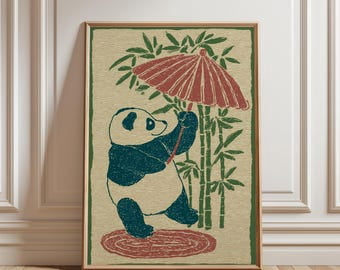 WhitePeak Art Green Beige Panda Illustration Art Print, 12x18 UNFFRAMED ...